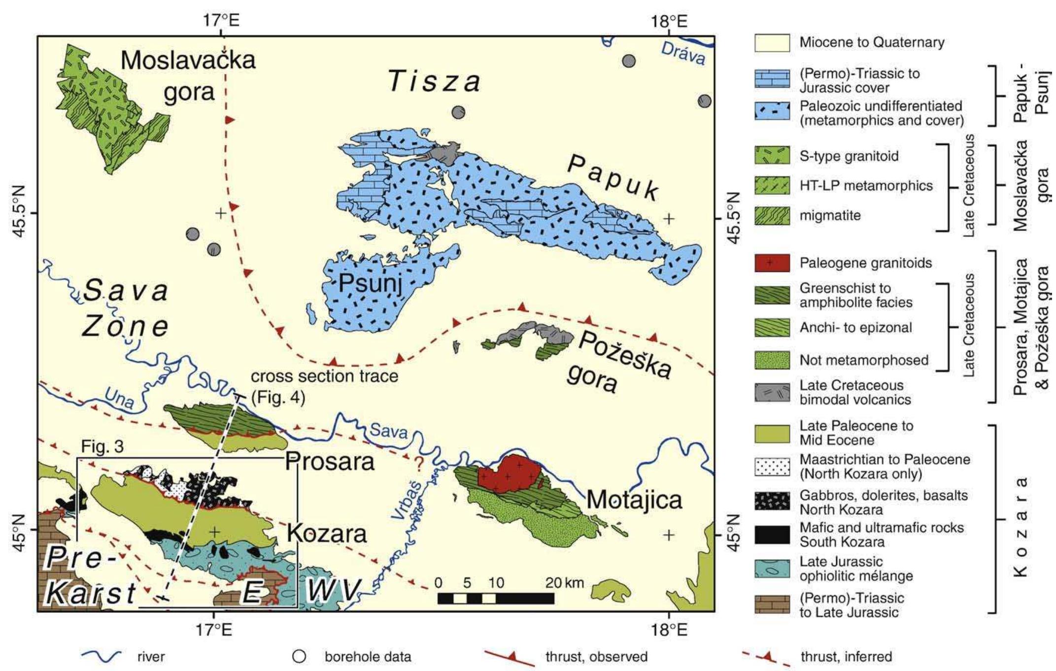 Simplified geologic-tectonic map of the study area, compiled