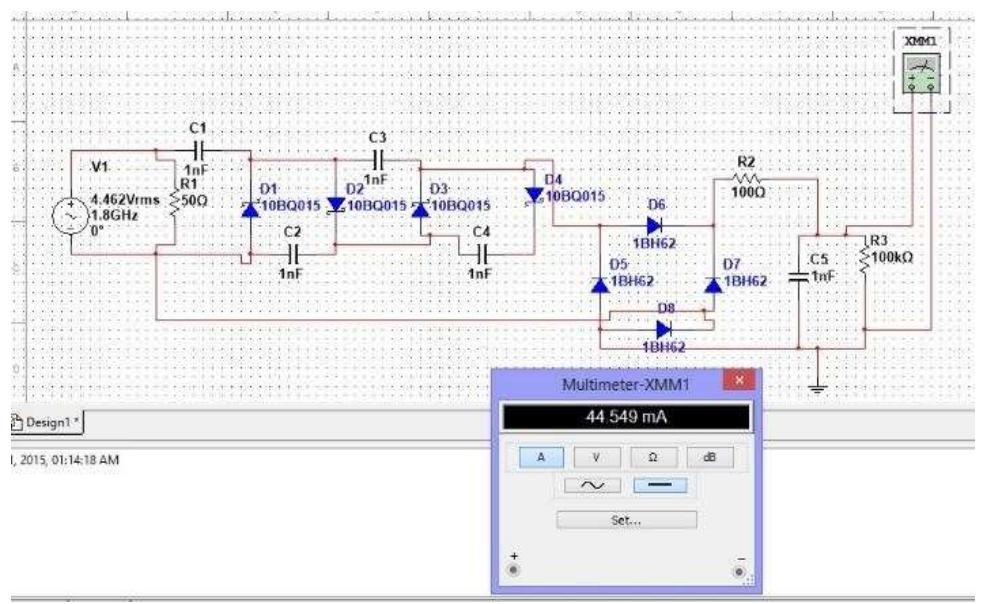 Simulation (dc current) of the circuit using multisim