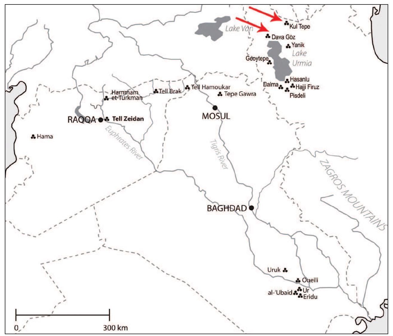 Map showing the locations of kul tepe jolfa and dava g6z