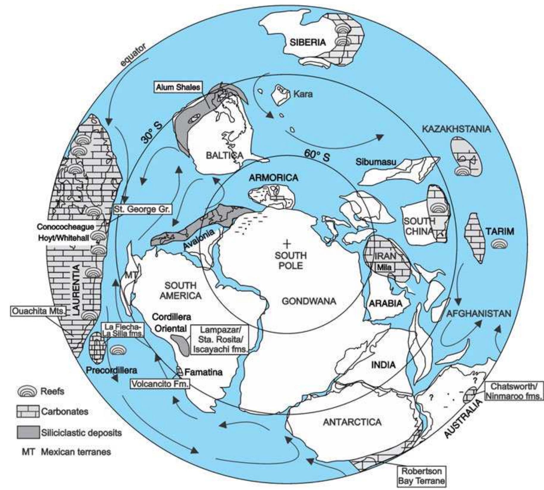 Palaeogeographic map for the cambro-ordovician boundary