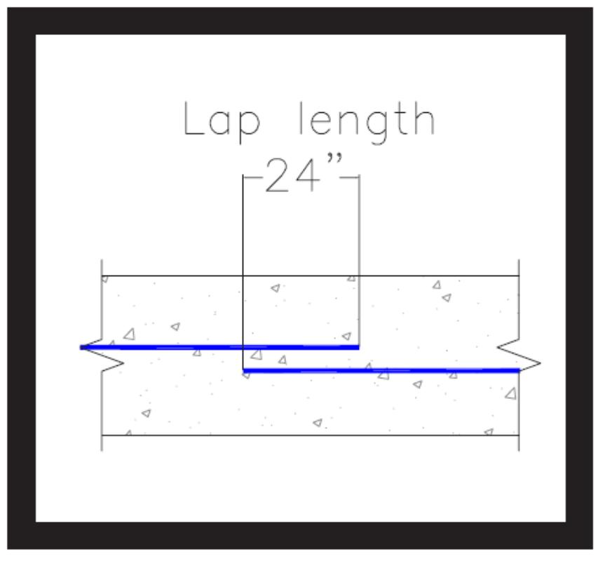 Figure 7 - splice length of reinforcing bars calculated in