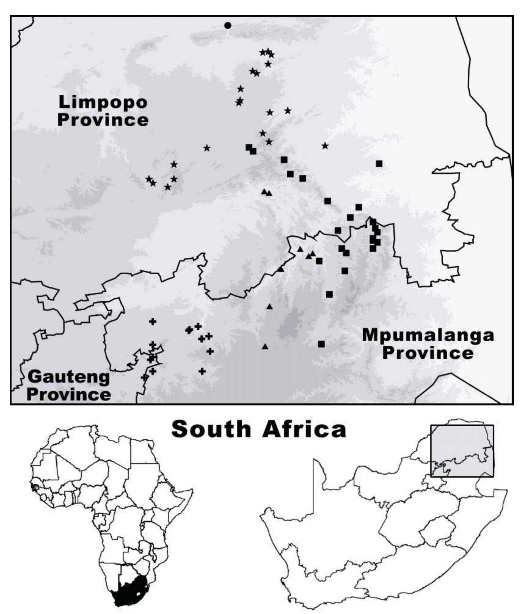 Map showing the known distribution of species in the bicolor