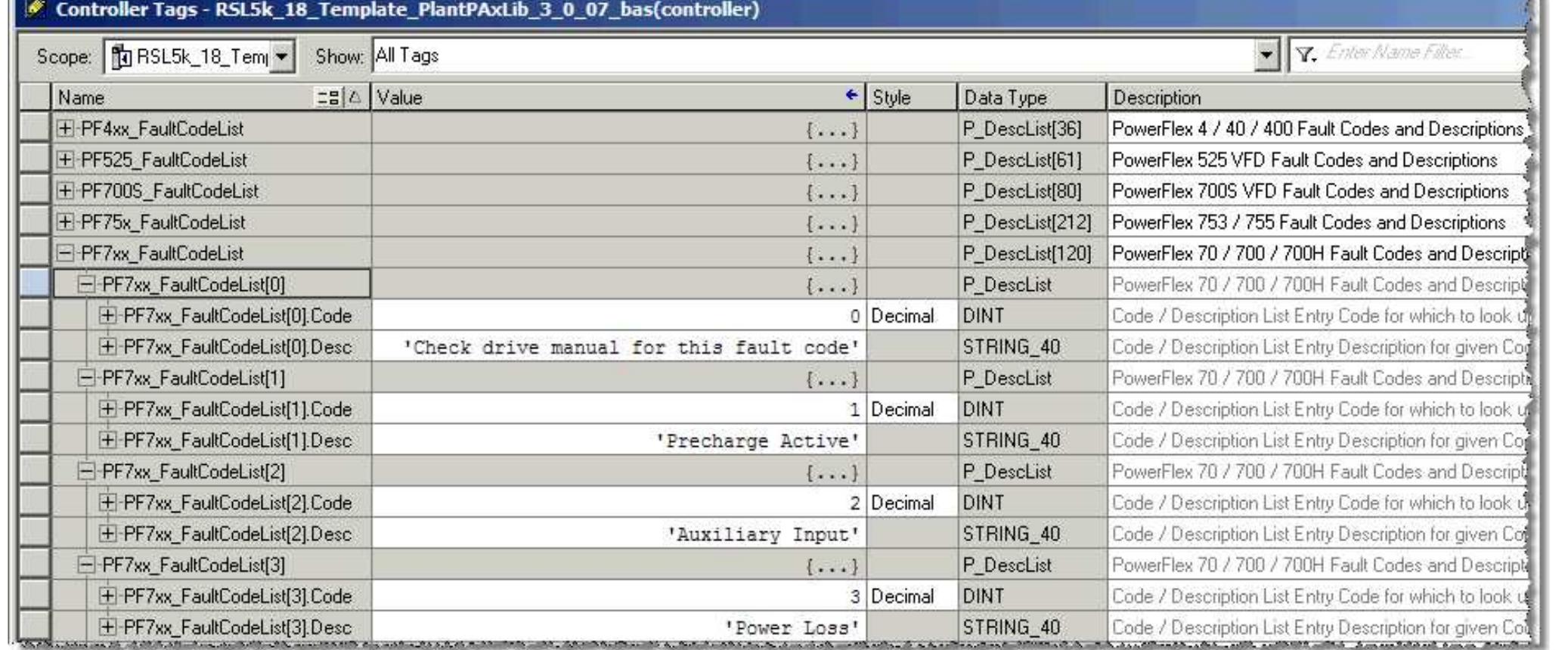 Each fault code list has preset codes and descriptions. you