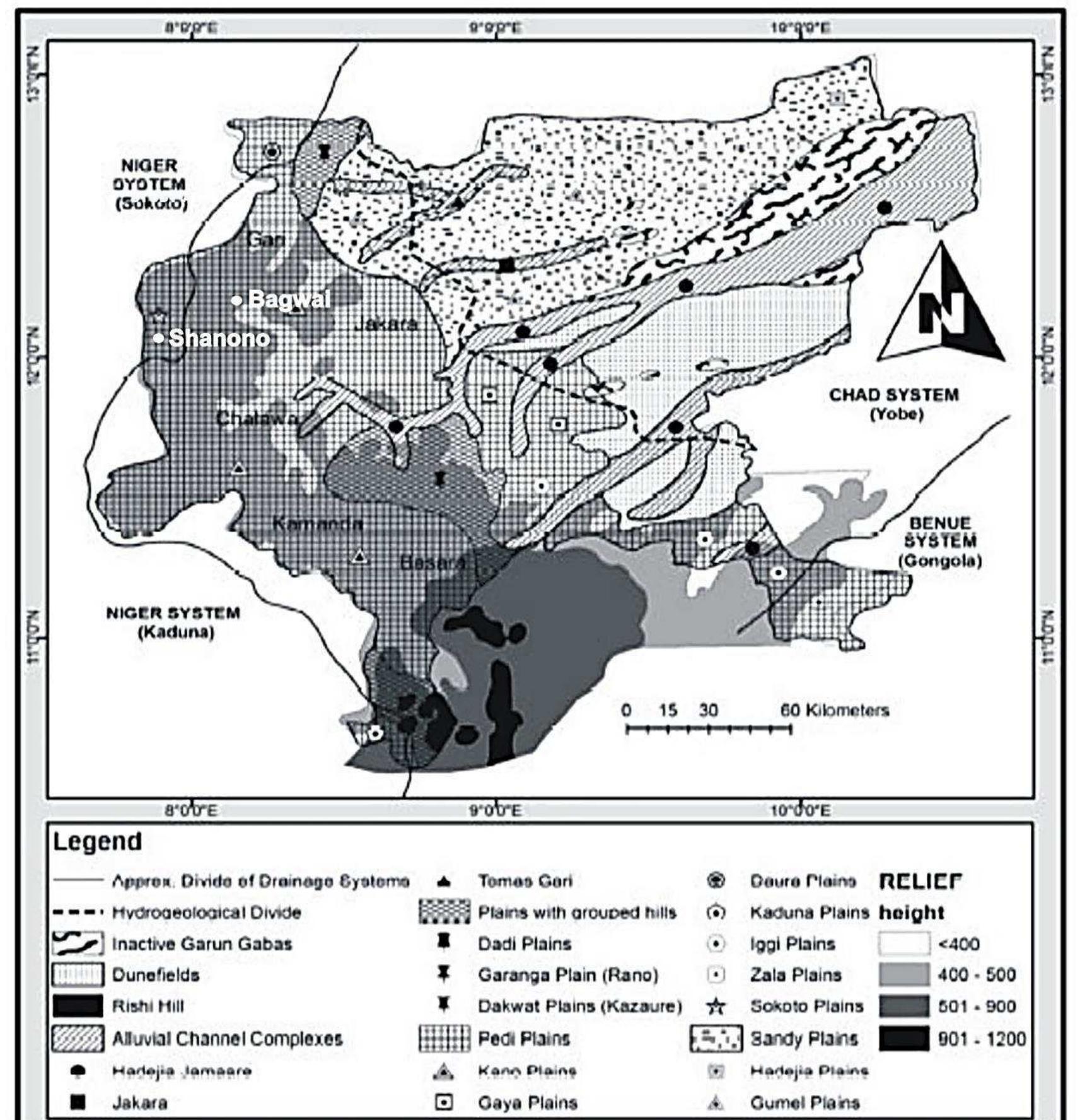 Source: (olofin (1987). fig 4.2: map showing landform and