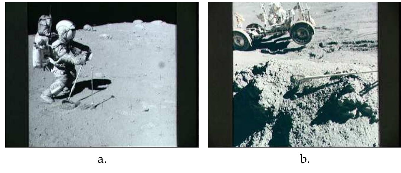 Awkwardly collecting lunar samples on apollo 16, and b.)