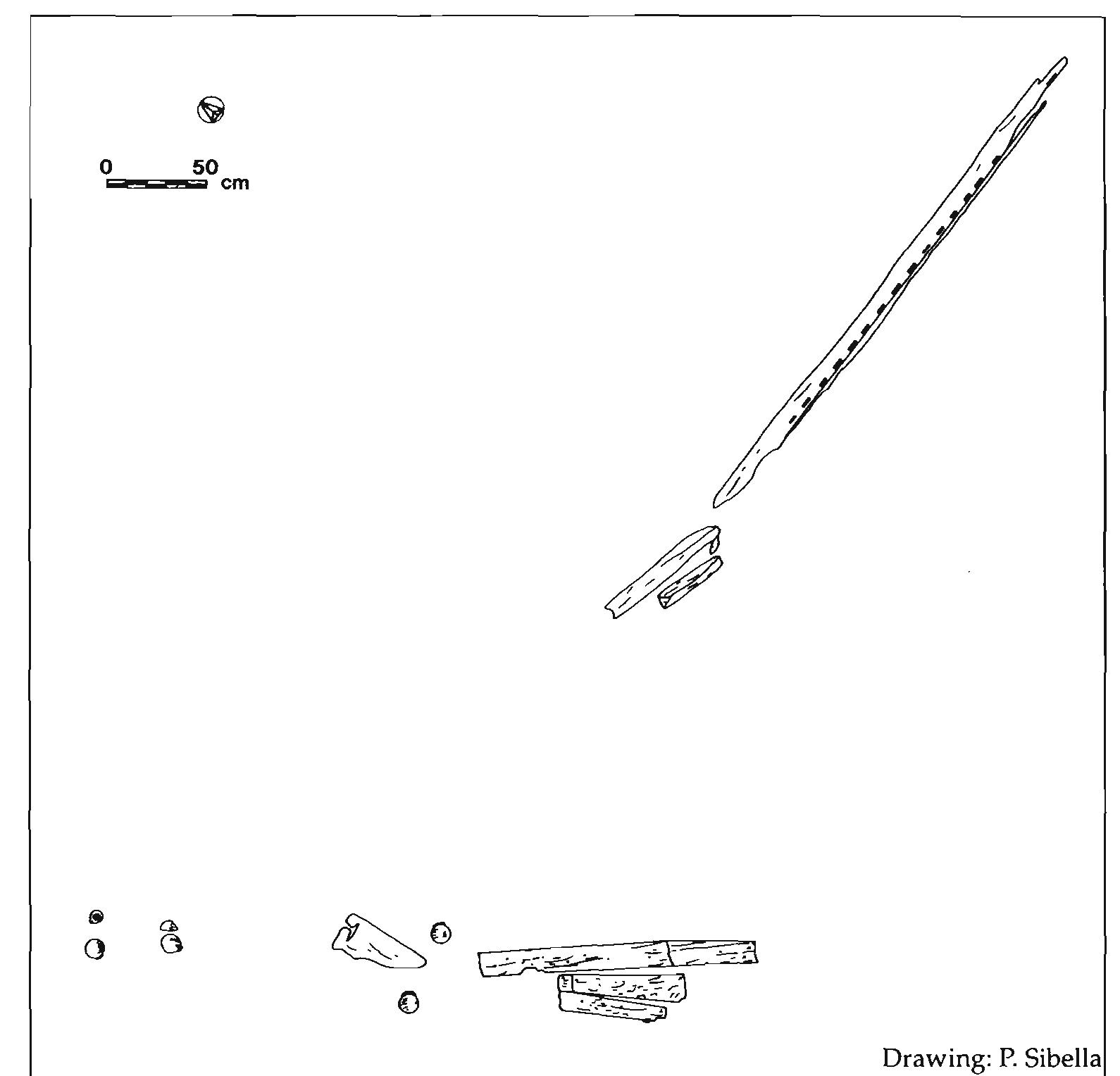 Plan of roman-period hull remains and pottery in trench