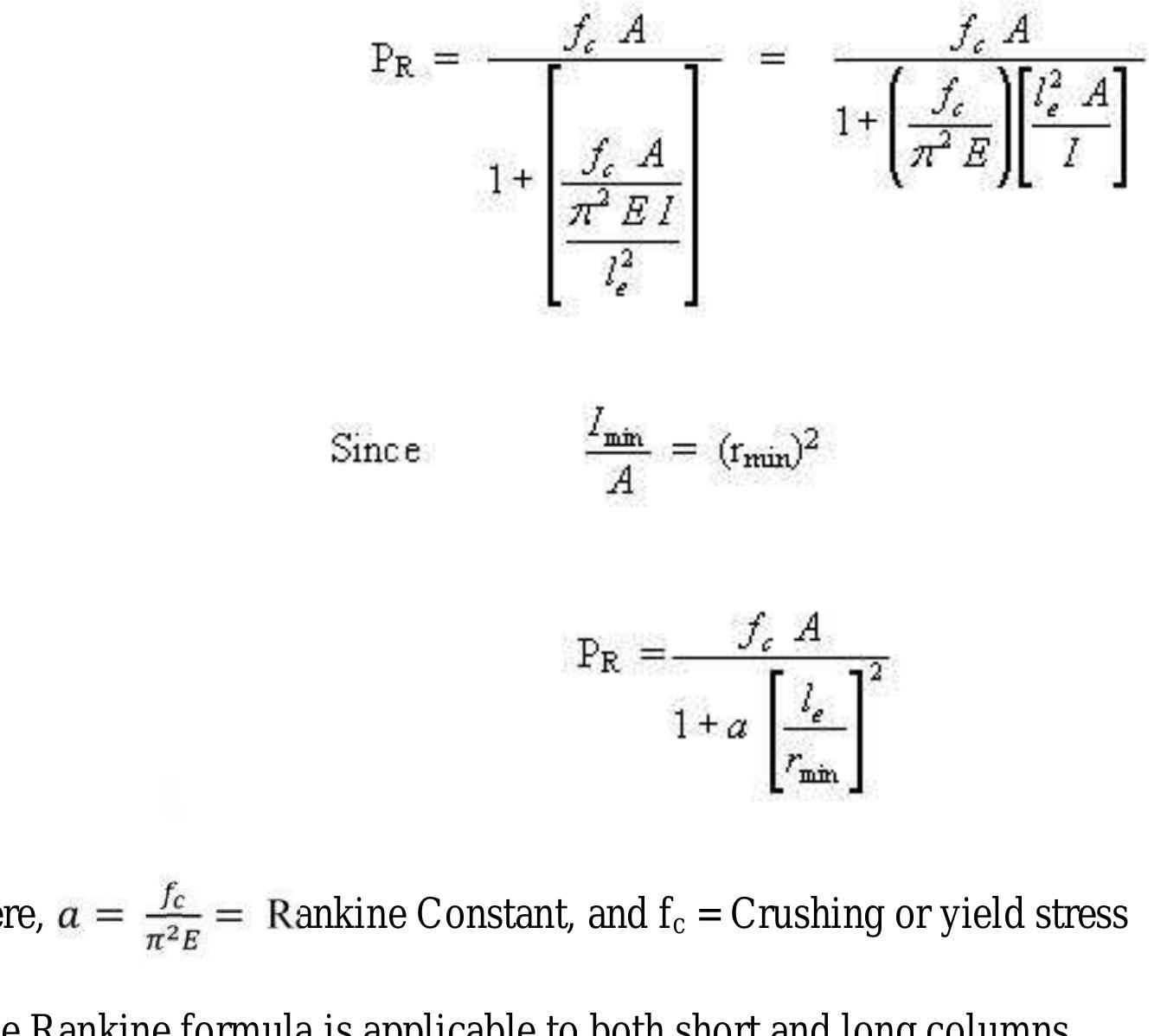 The rankine's formula for critical load is given by
