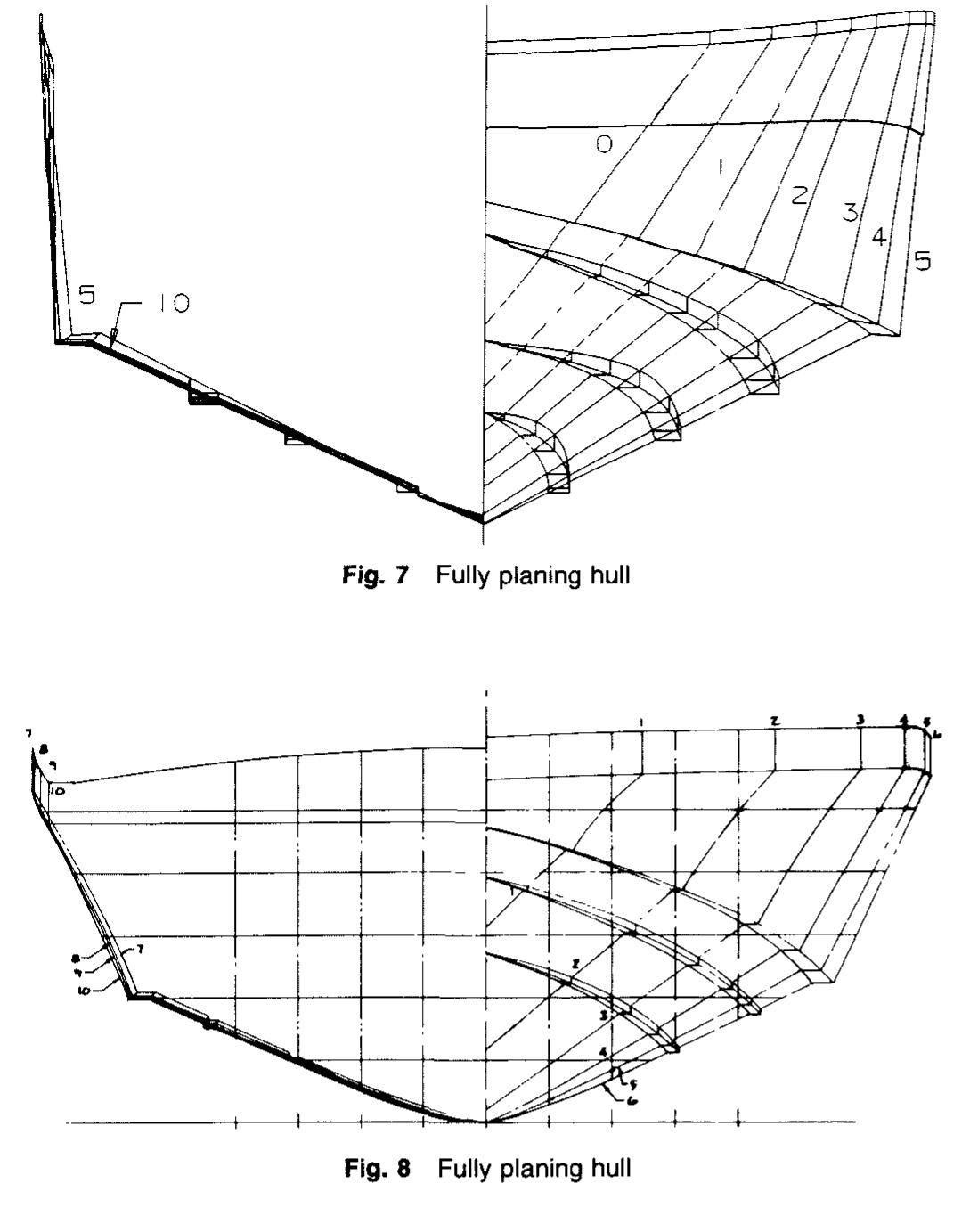 Planing hull series convex and concave hull bottoms. a