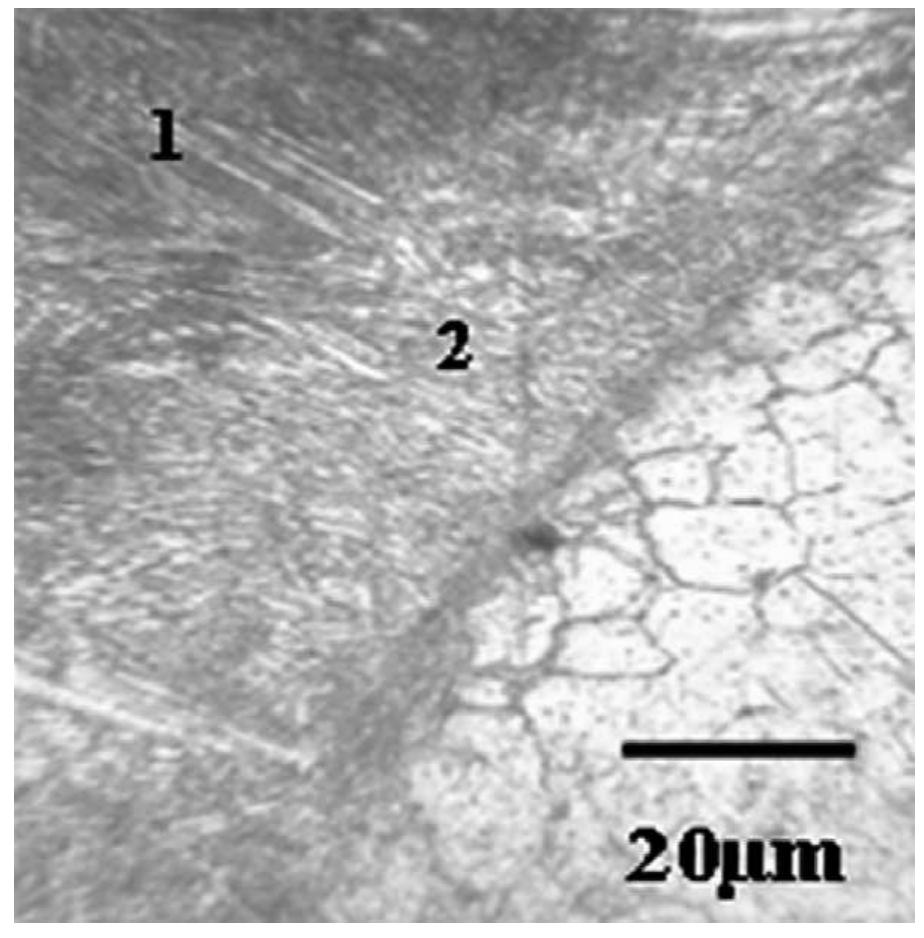 Optical microscopy image of weld structure.