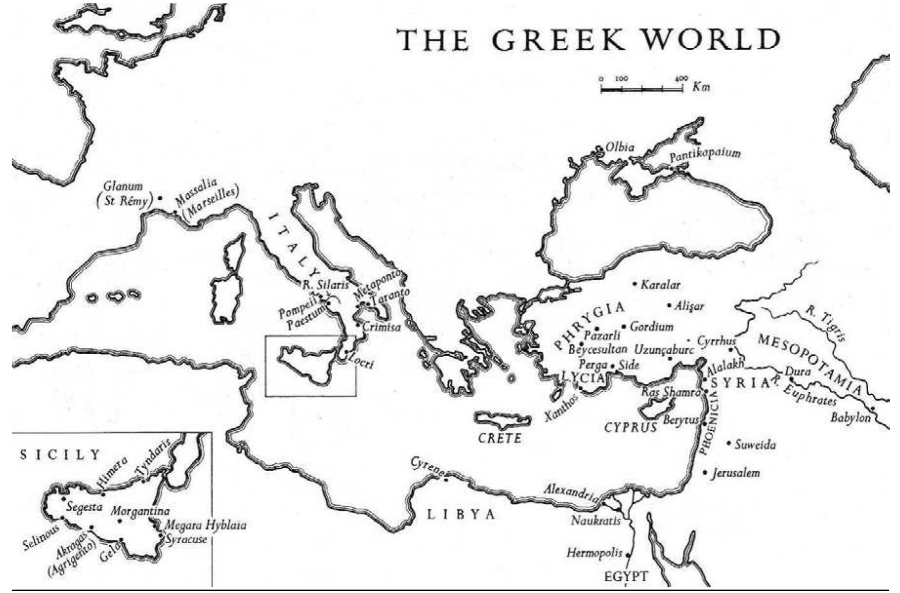 Map of the greek world, sicily, and the doric order (source: