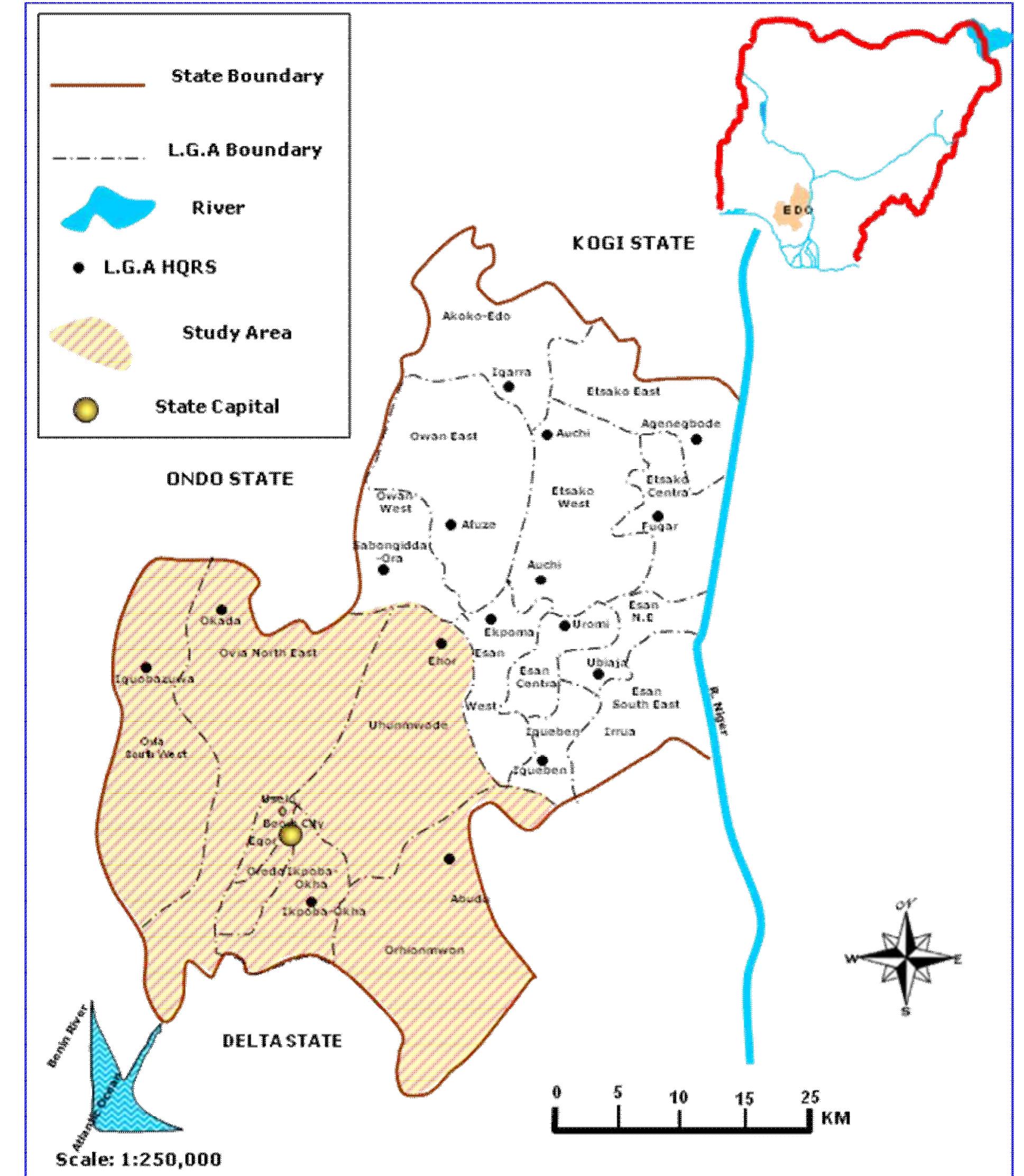 ,2: map of edo state showing the seven edo speakingareas.