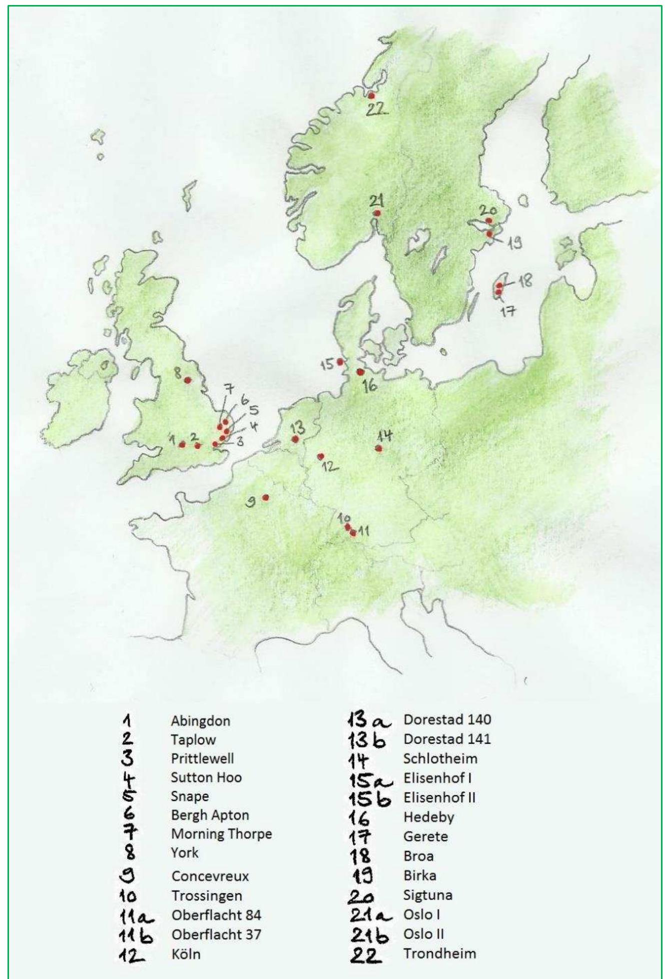 A map of all the lyre-finds included in this study (drawing