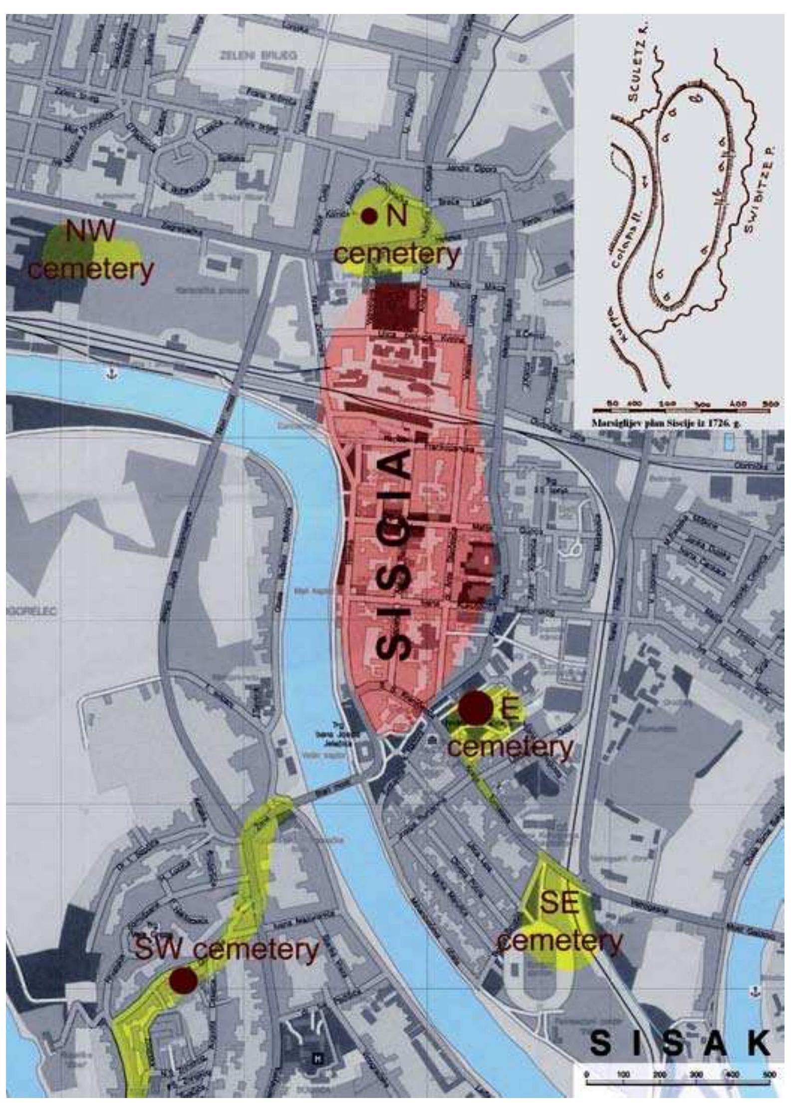 Map of siscia with cemeteries. courtesy of z. wiewegh.