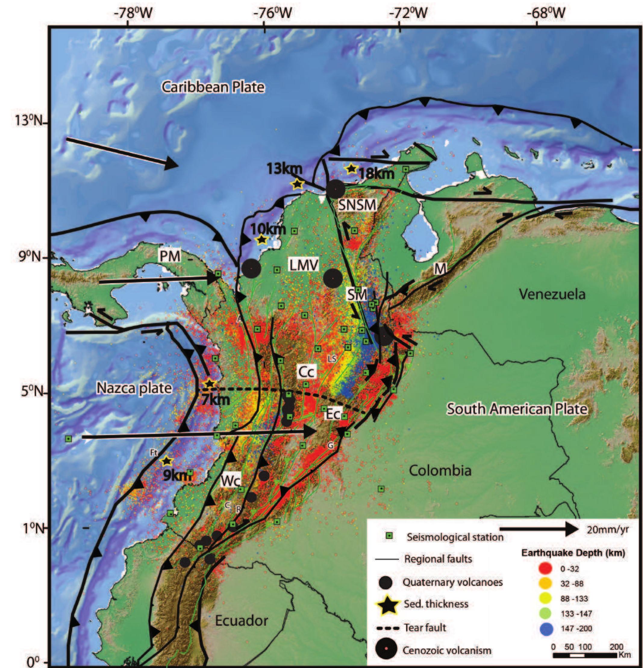 Regional tectonic map of plate boundaries and earthquake