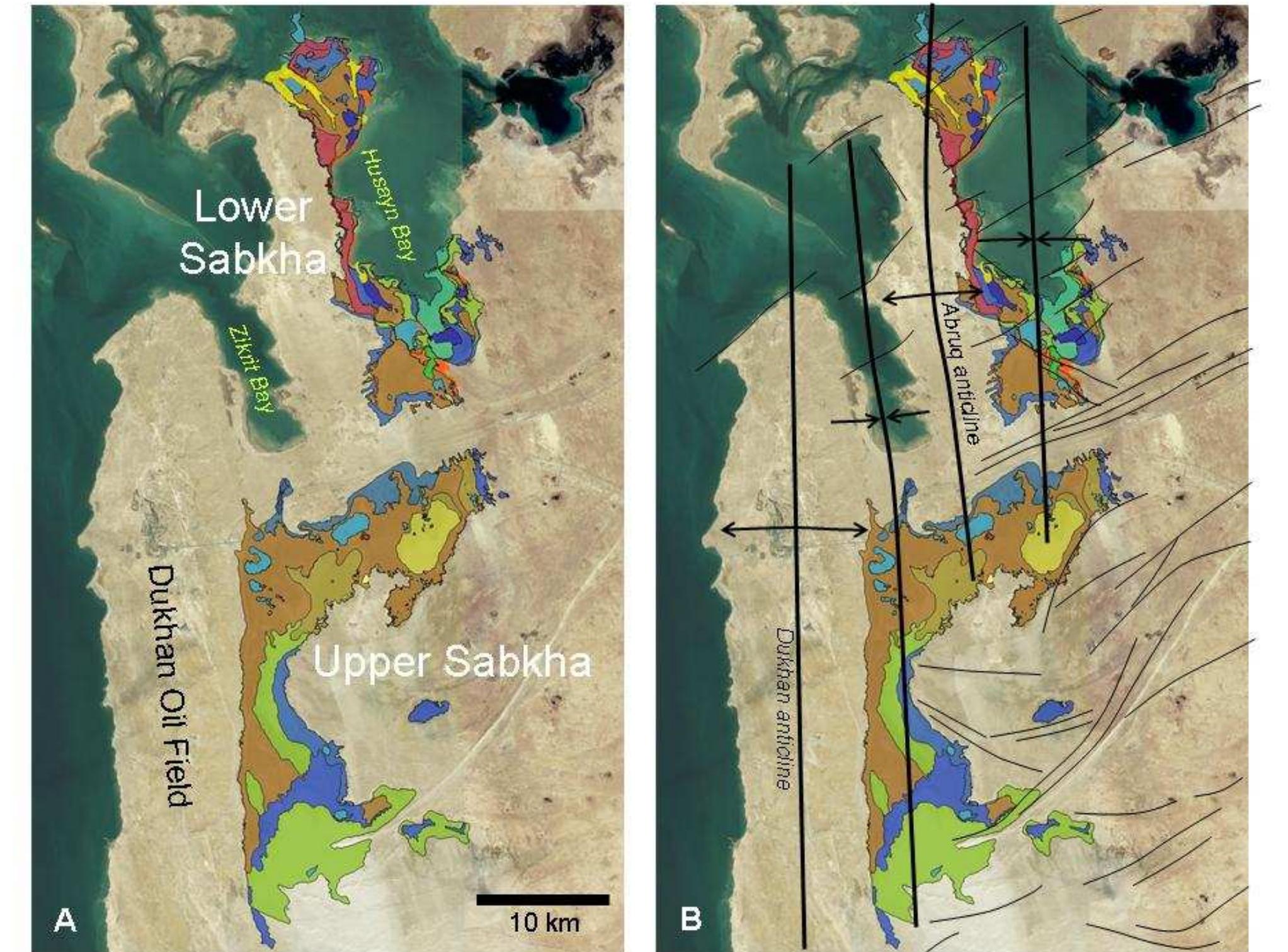 Dukhan sabkha map — map on left shows holocene sediment