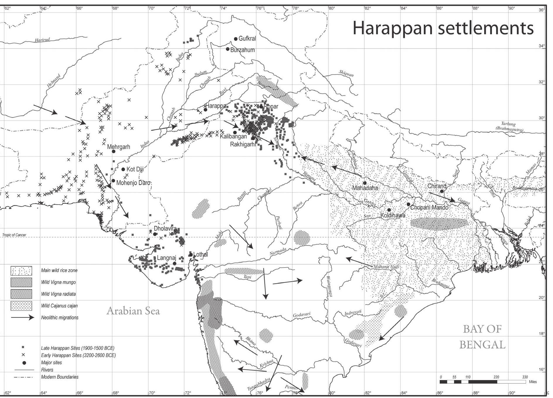 Wild crops, neolithic migrations, and harappan settlements