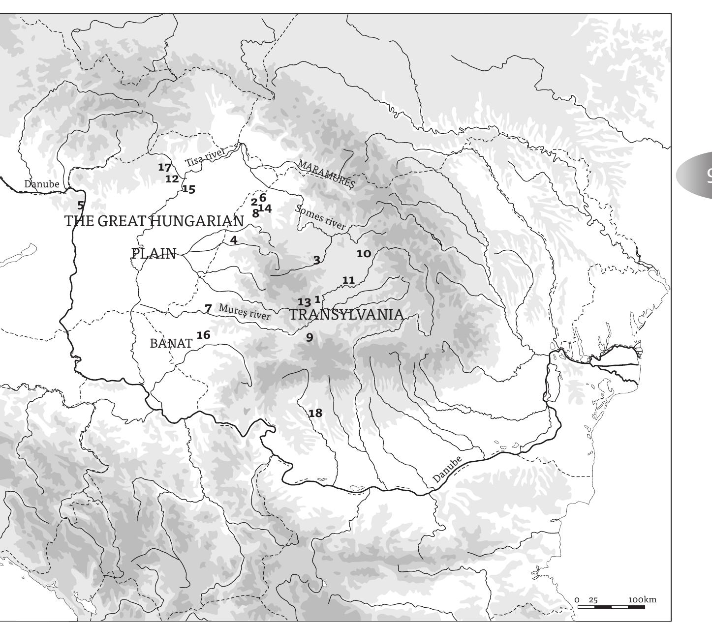 Map of the main geographical units and list of the