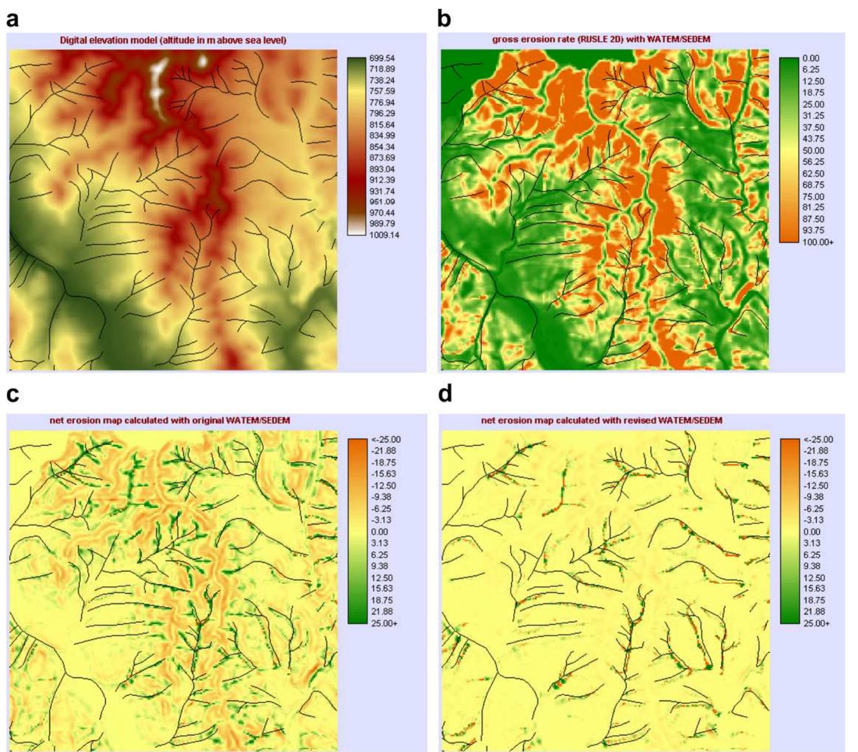 Comparison of gross erosion and net erosion maps with