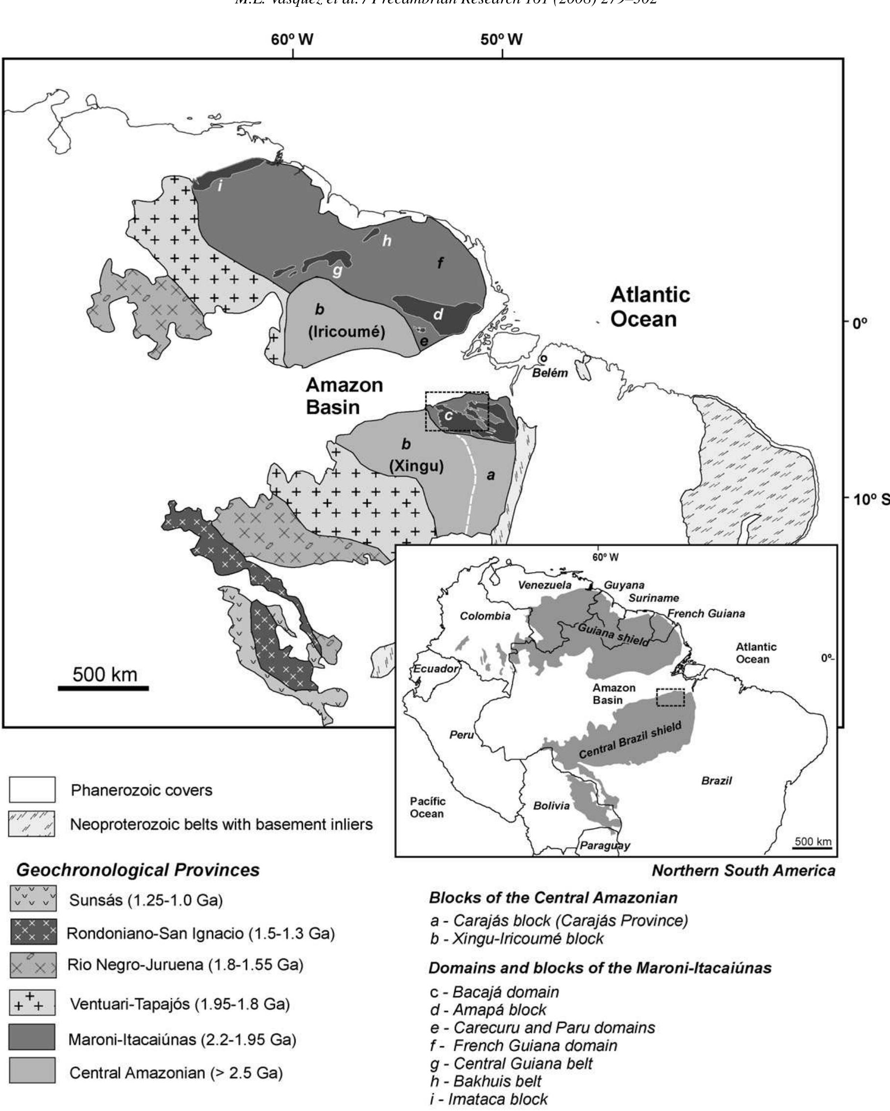 Sketch maps of the amazonian craton with the location of the