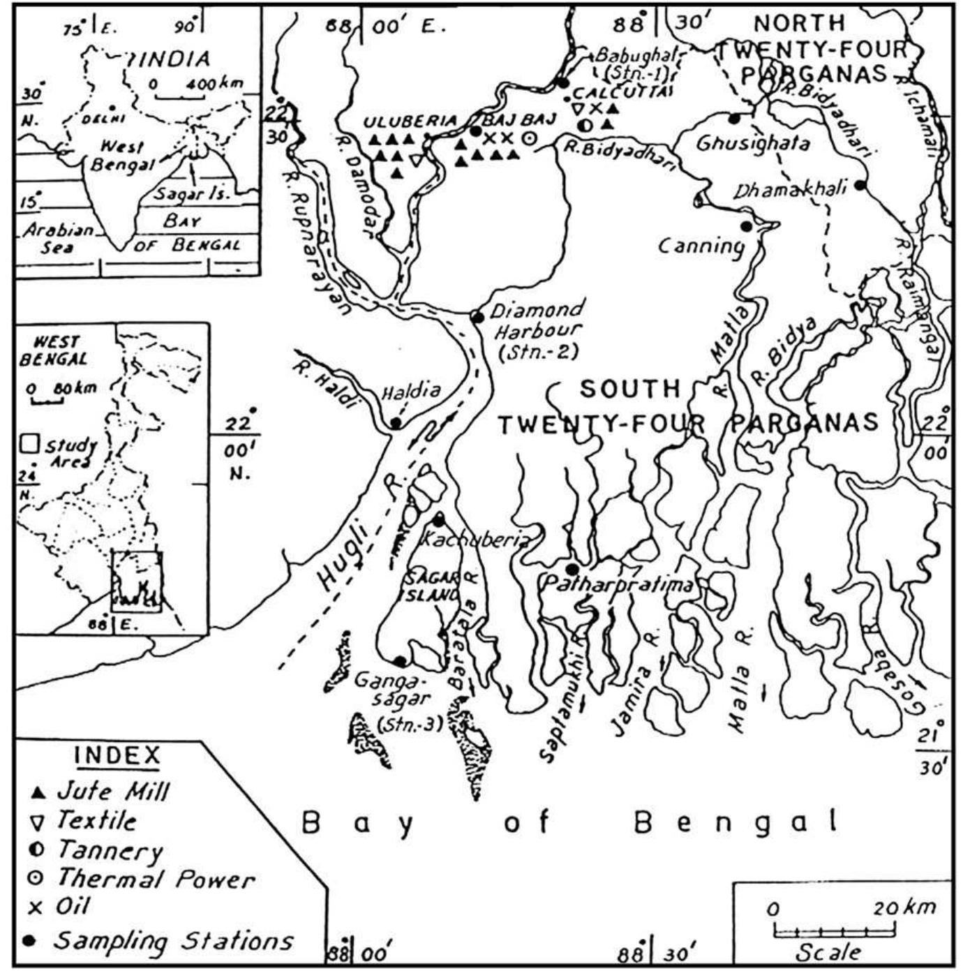 Map showing the location of sampling stations along the