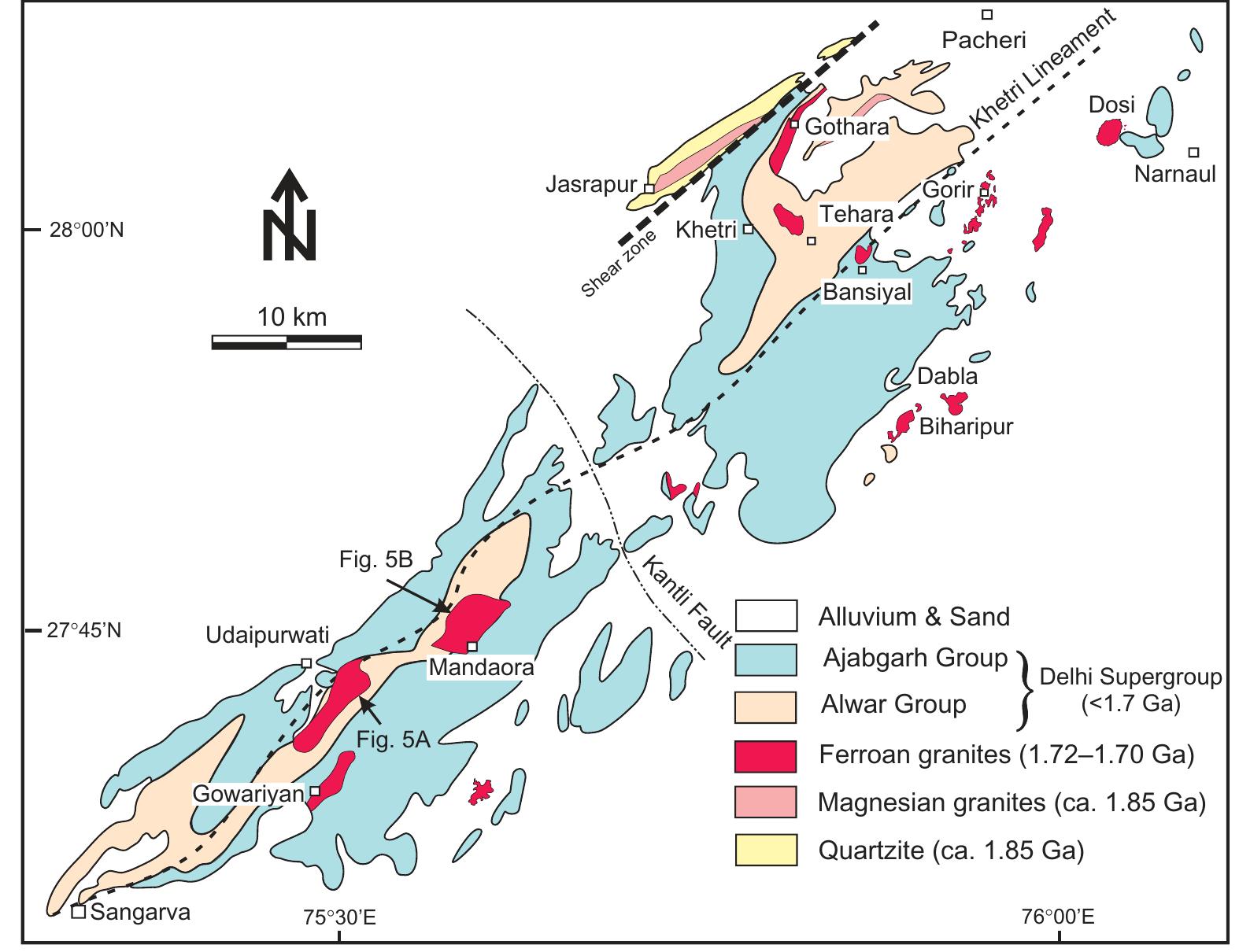 Geological map of the khetri complex showing major rock