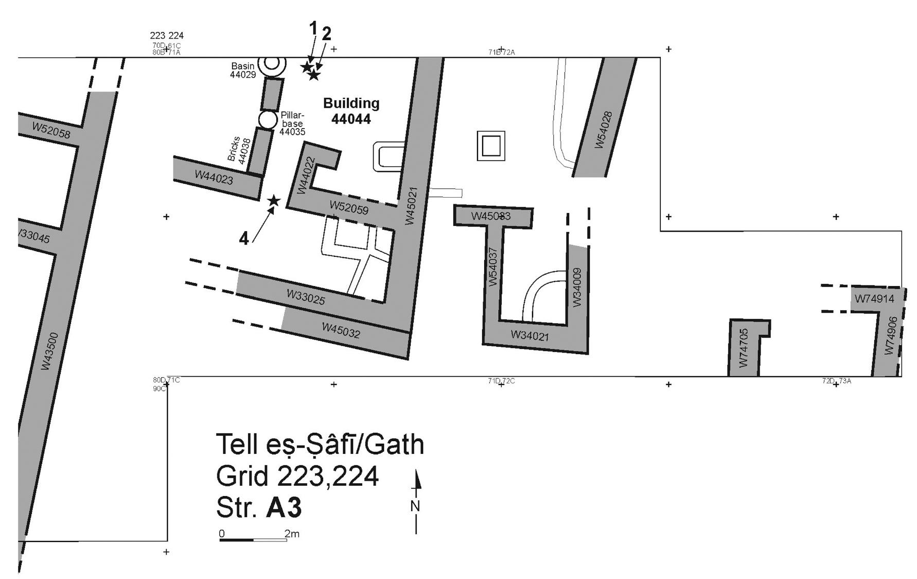 Schematic plan of part of stratum a3 at tell es-safi/gath,
