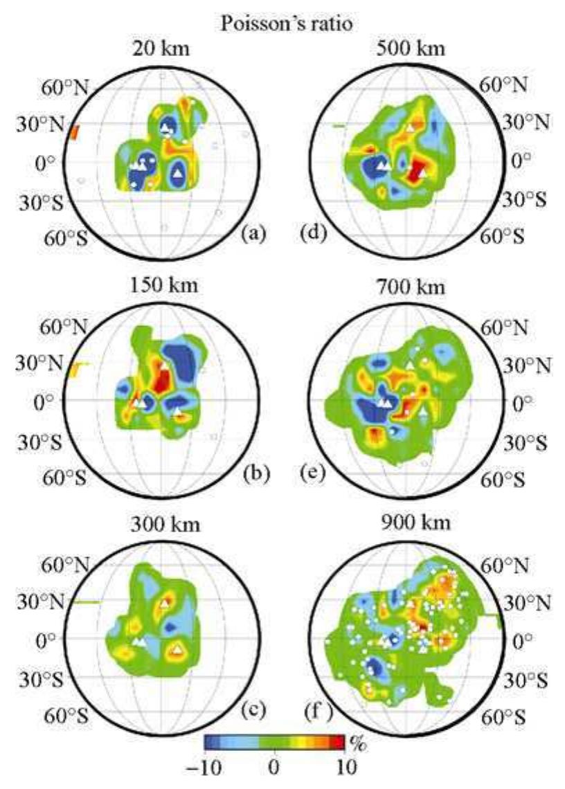 Plan views of poisson’s ratio image at different depth