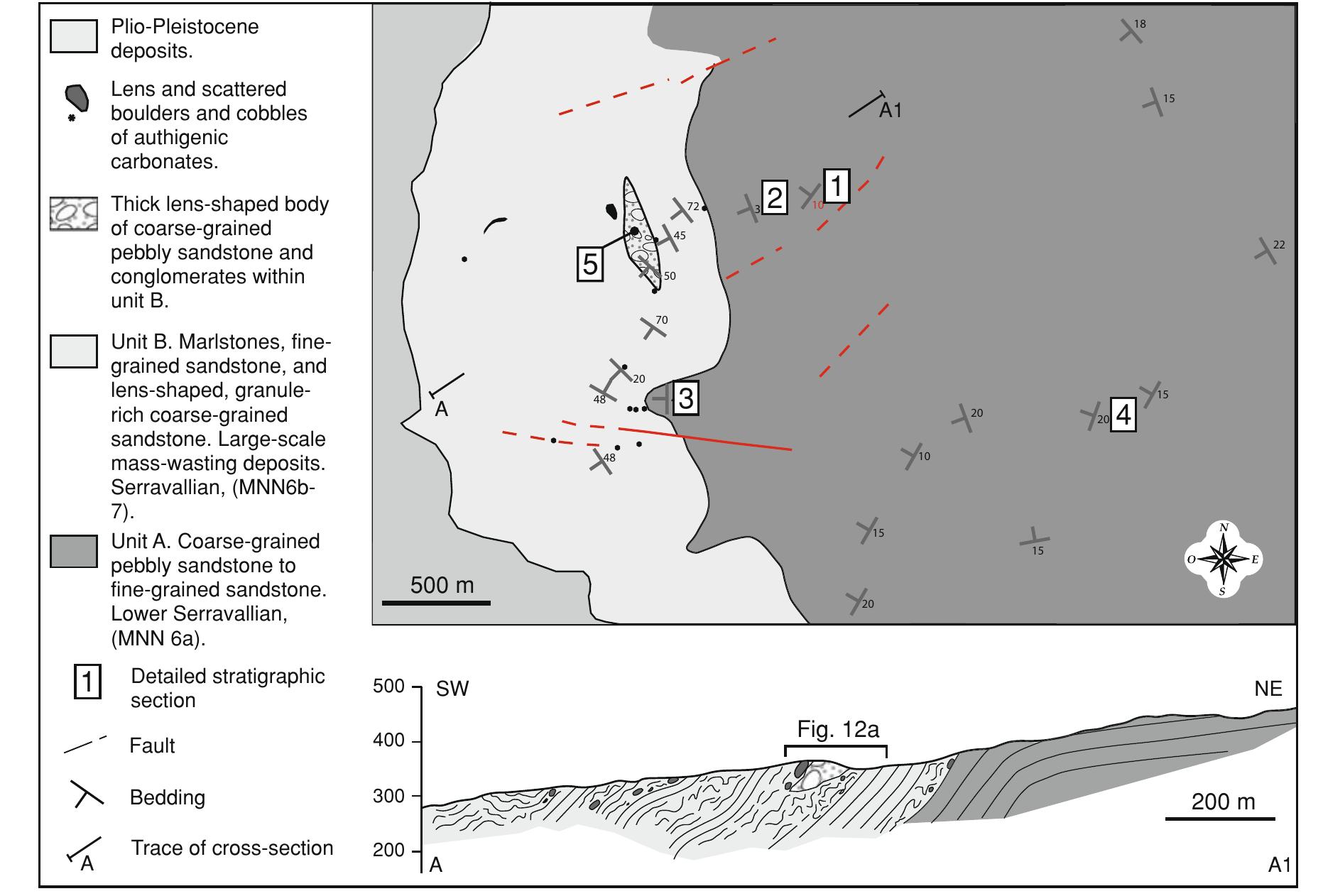 Detailed geological map and cross section of the study area