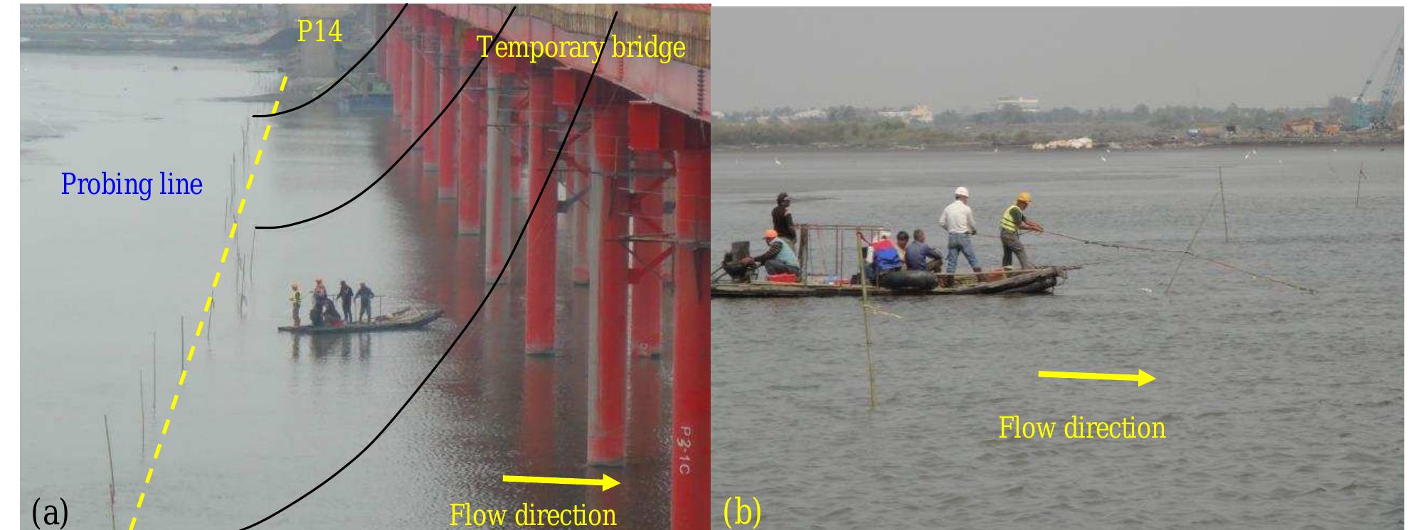 Rip layout positioning underwater bridge remnants: (a) line