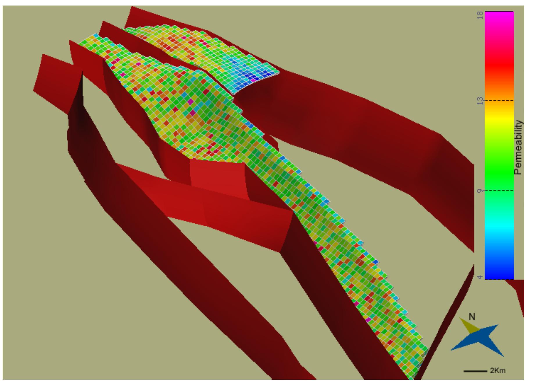 The colour map shows the variations of permeability values