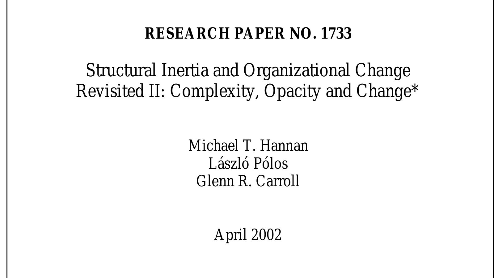 (PDF) Structural Inertia and Organizational Change