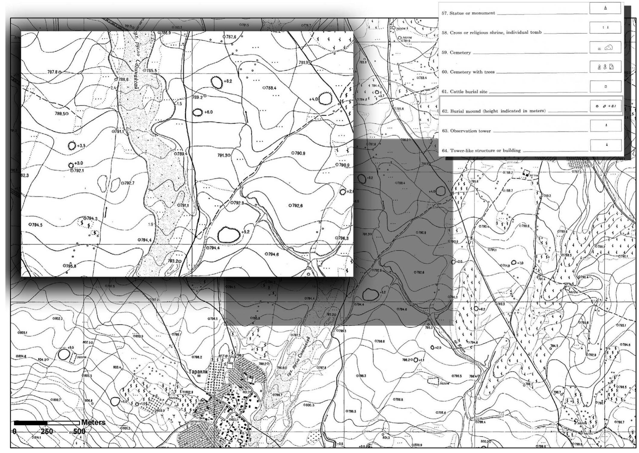 Detail from a 1:10,000 map (1954) with topographical