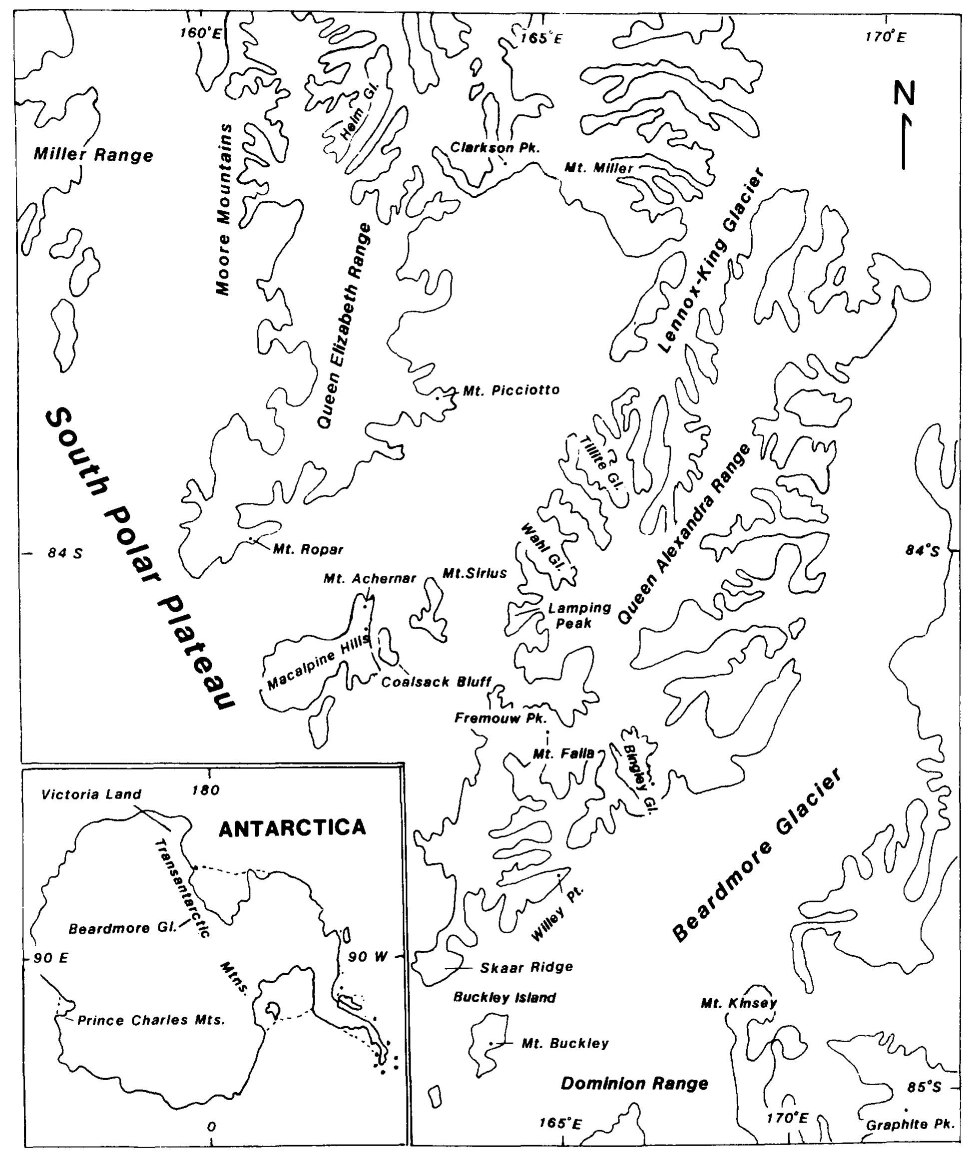 Map of the beardmore glacier area (central transantarctic