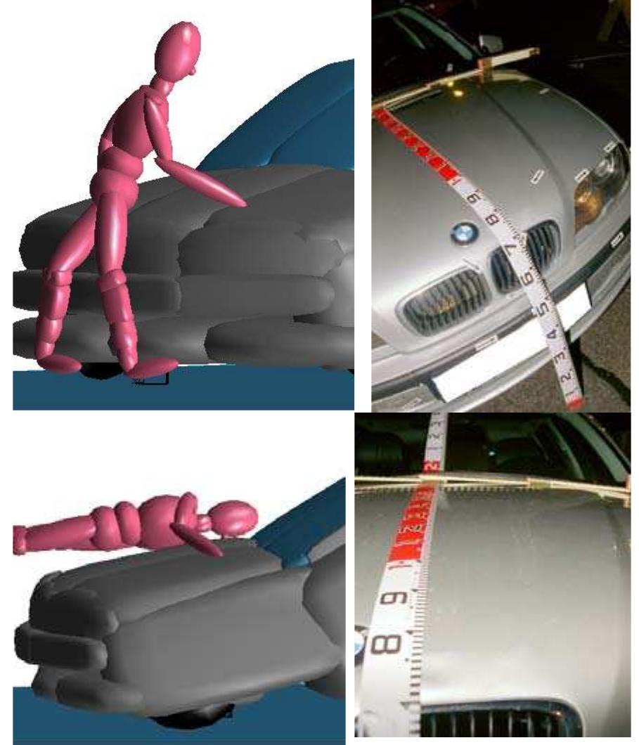 Photos of the impacted bmw and images from the simulation of