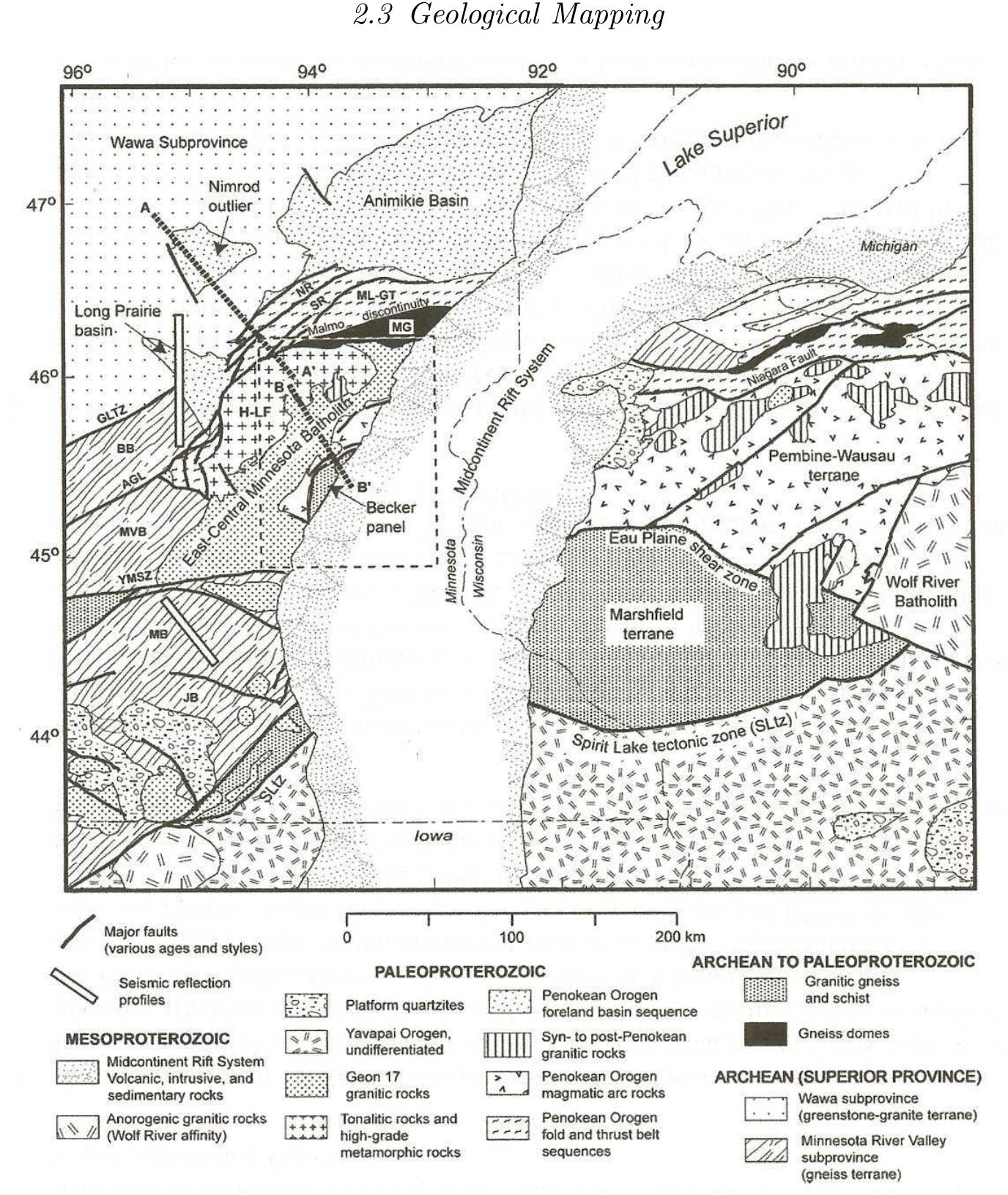 1 generalized geologic map of precambrian rocks centered on
