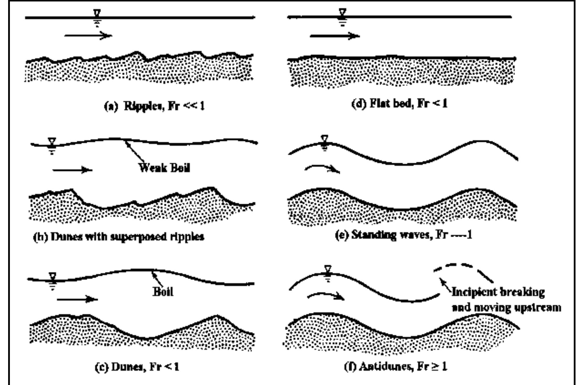 Bed forms note the presence and type of bed forms that may