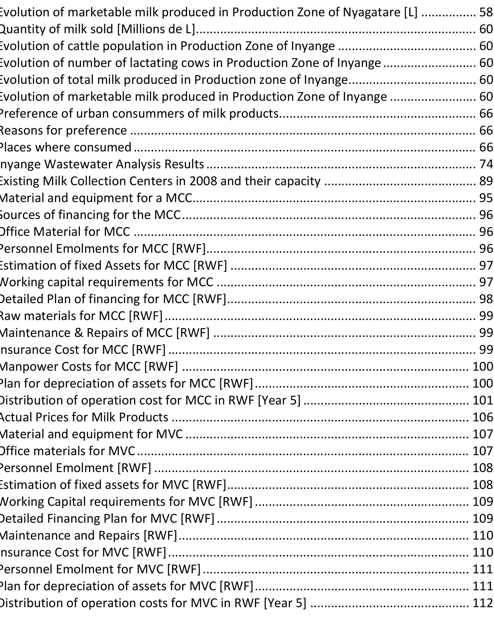 Table 1 - Milk Master Plan