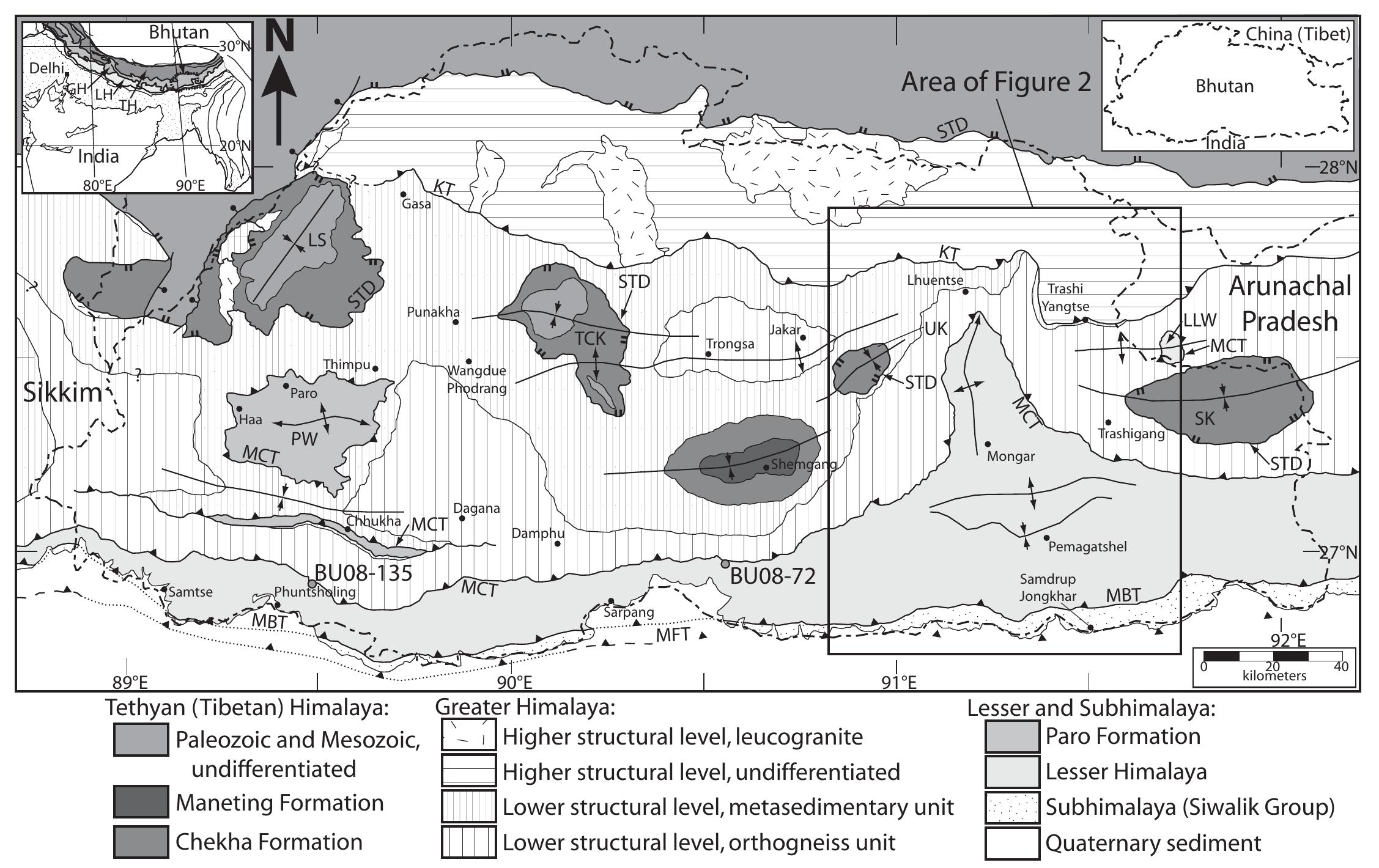 Simplified geologic map of bhutan and surrounding region,