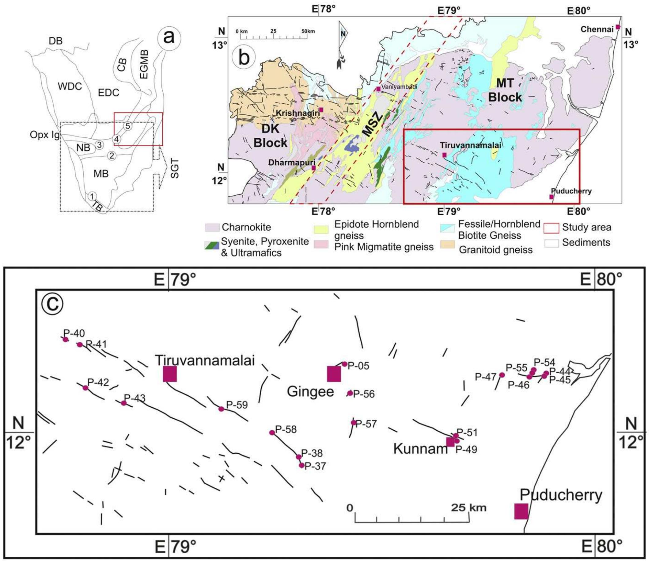(a) simplified tectonic map of south india showing the study