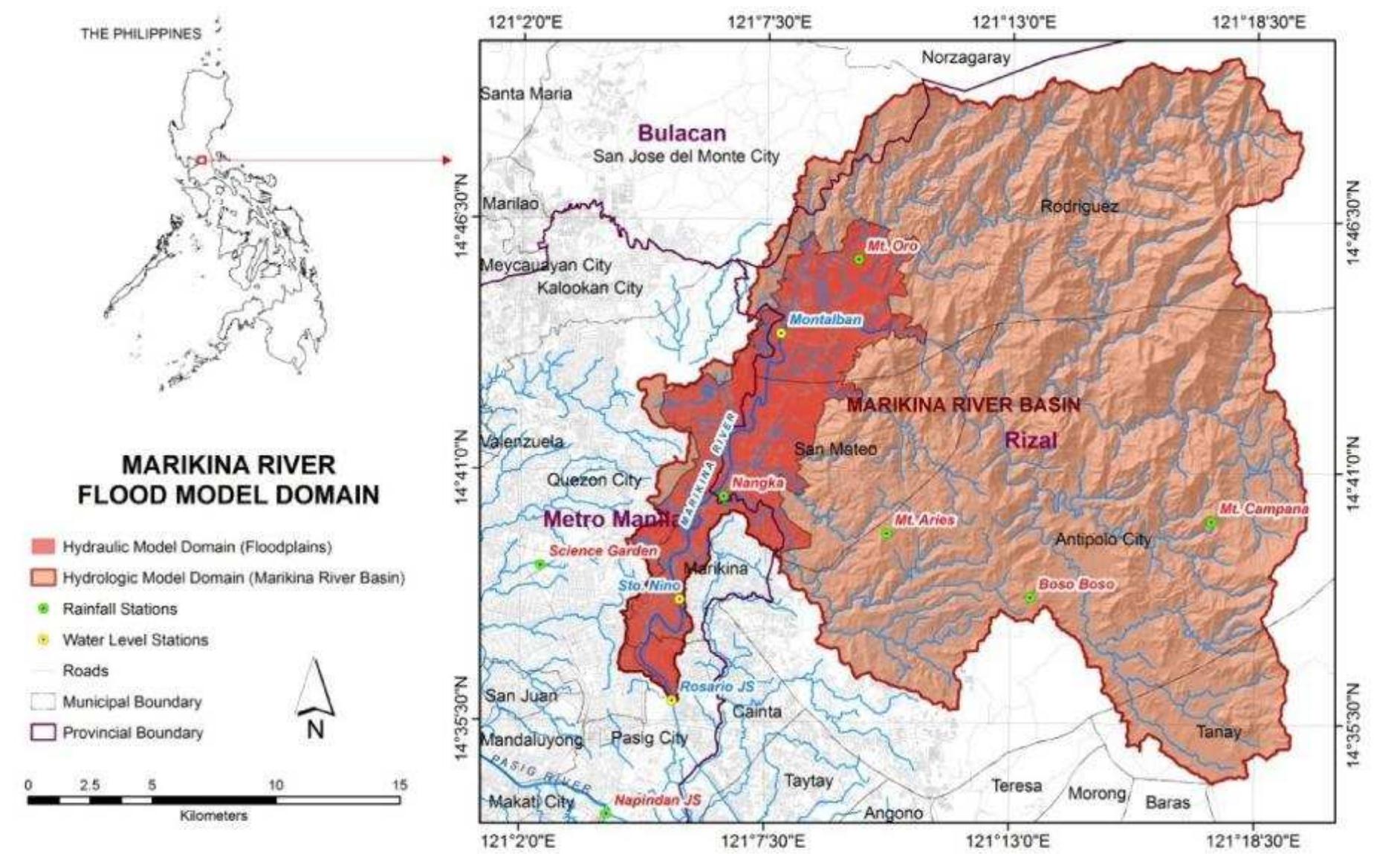 The hec hms and hec ras model domains.