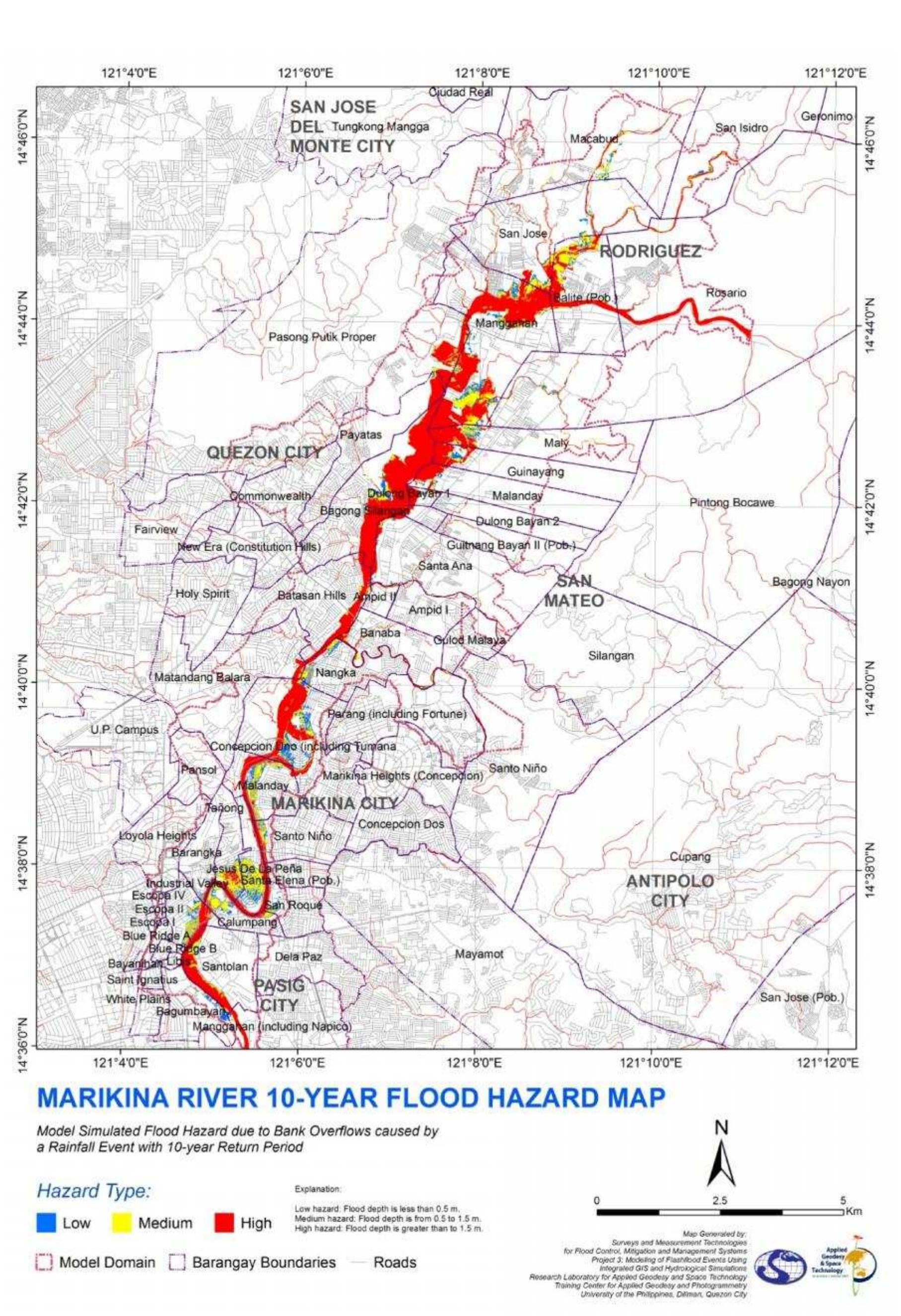 Simulated flood hazard map of marikina river basin for a