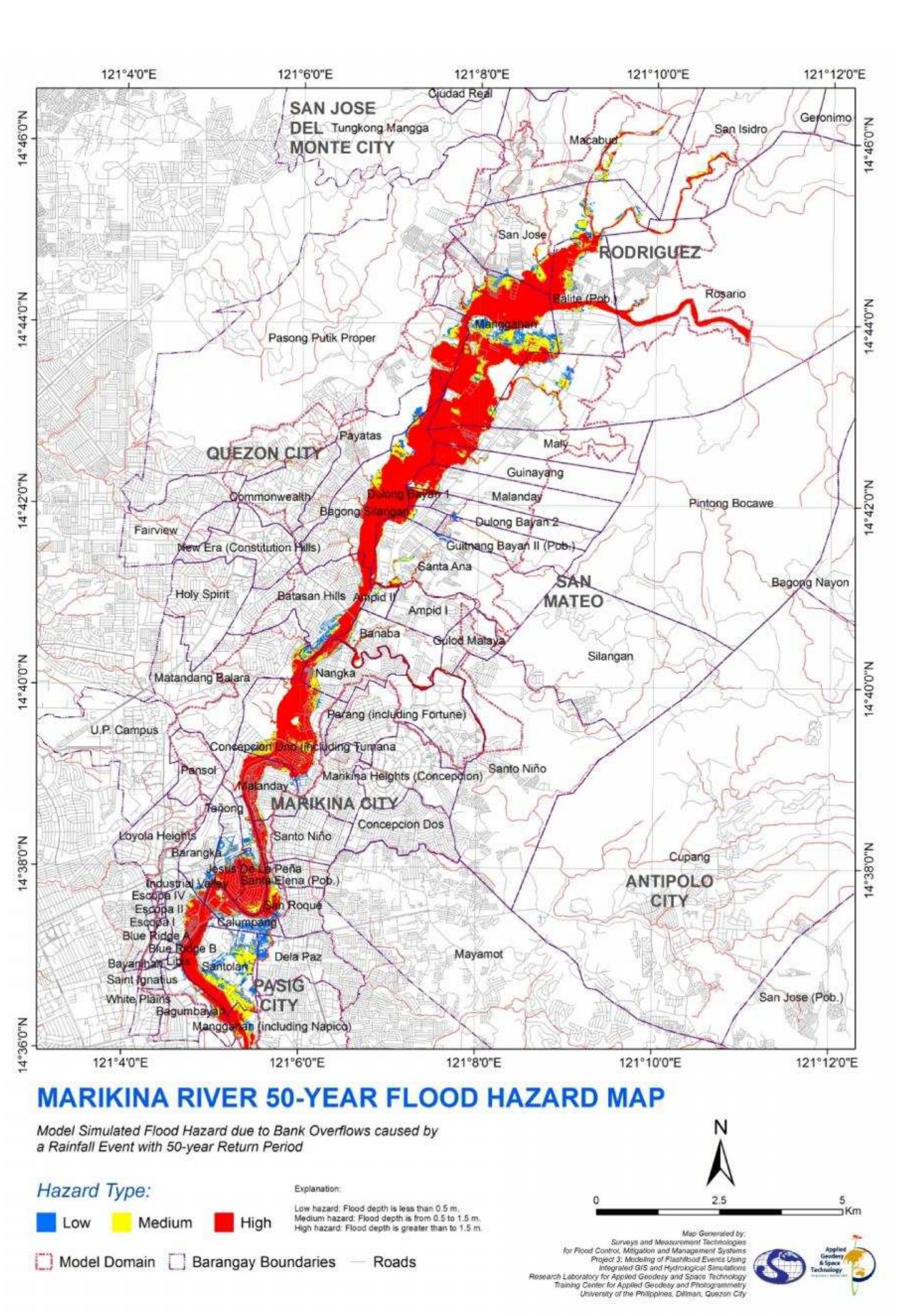 Simulated flood hazard map of marikina river basin for a