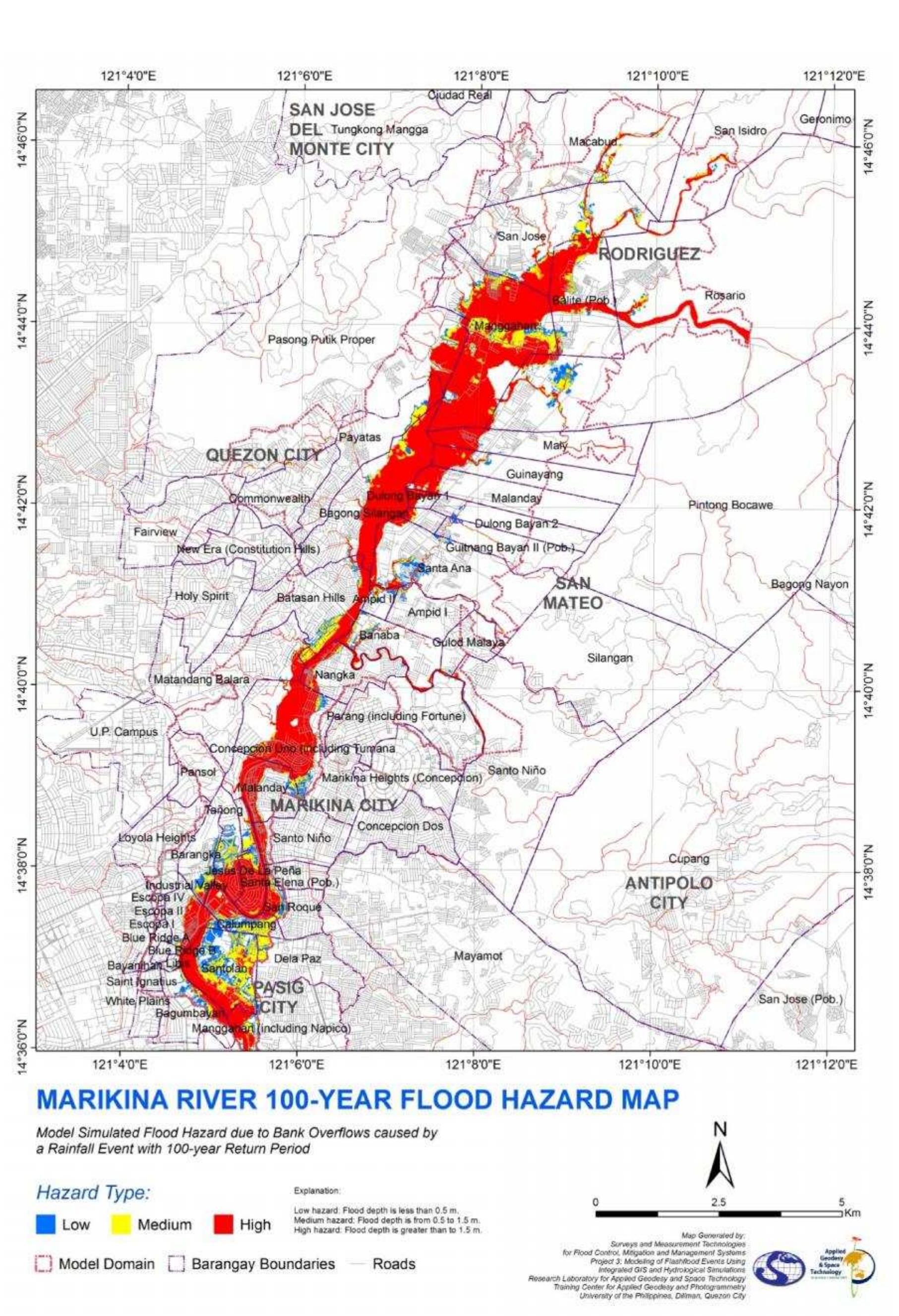 Simulated flood hazard map of marikina river basin for a