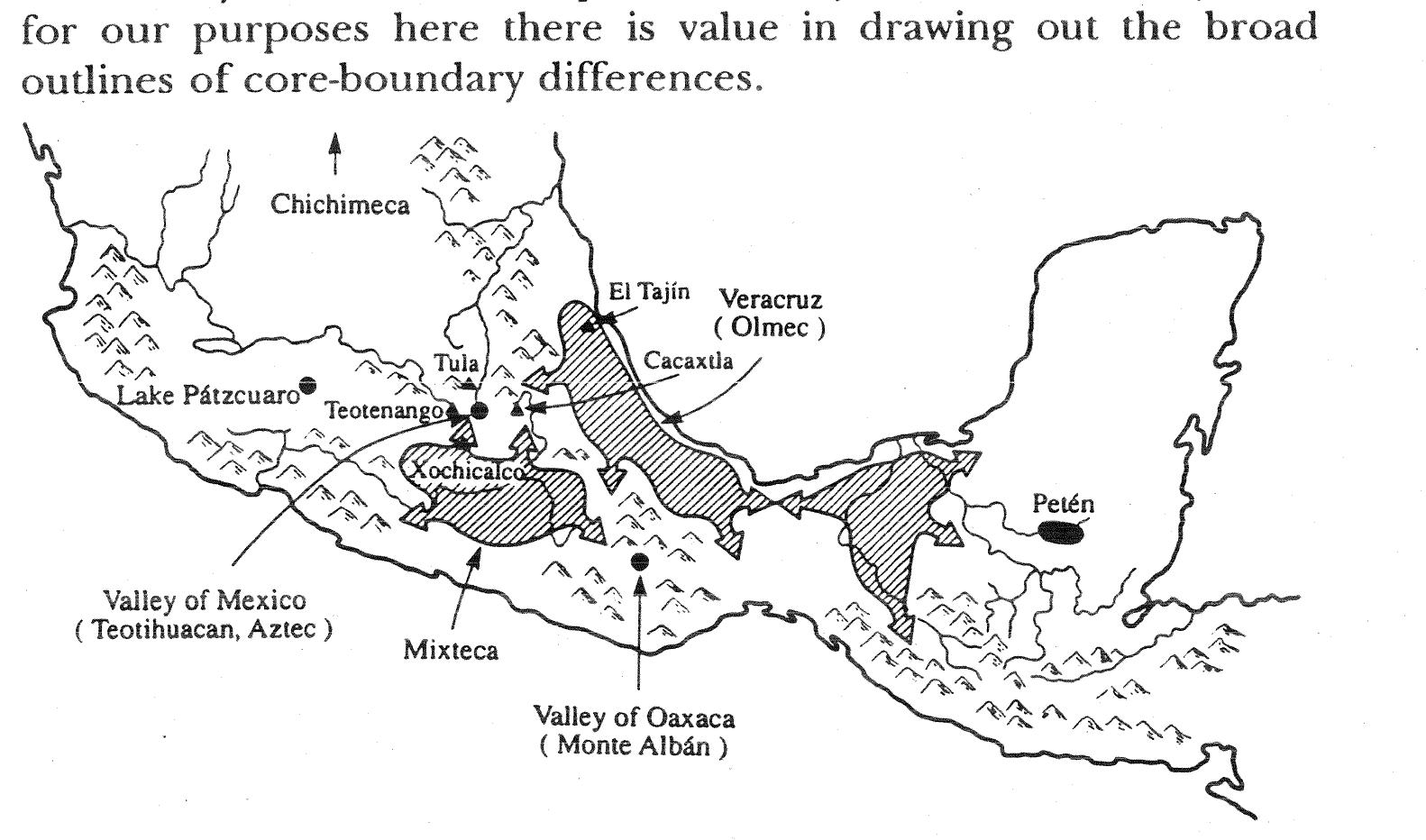 Mesoamerica, showing locations of major core regions (dark