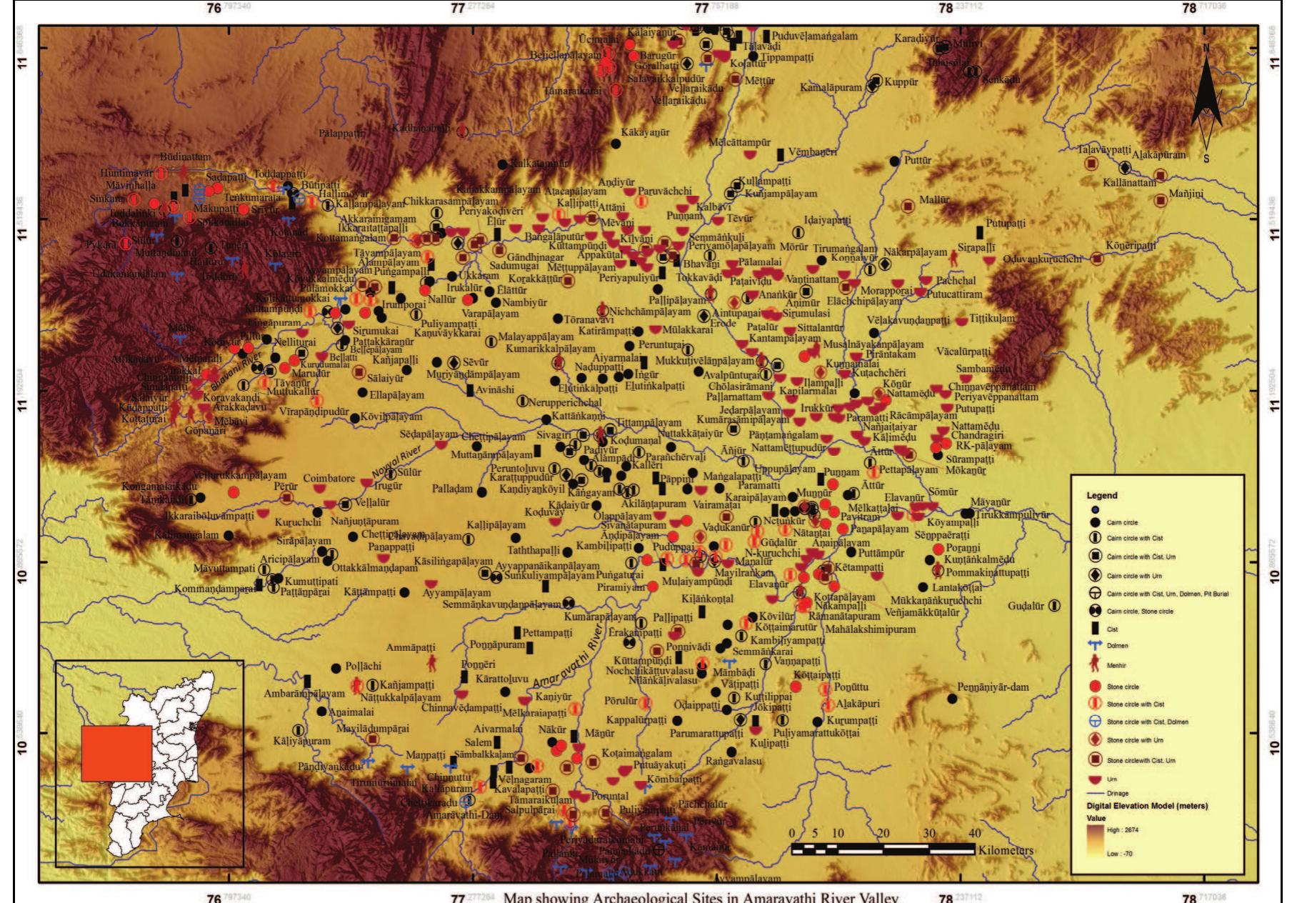 A: map of archaeological sites in the amaravathi river