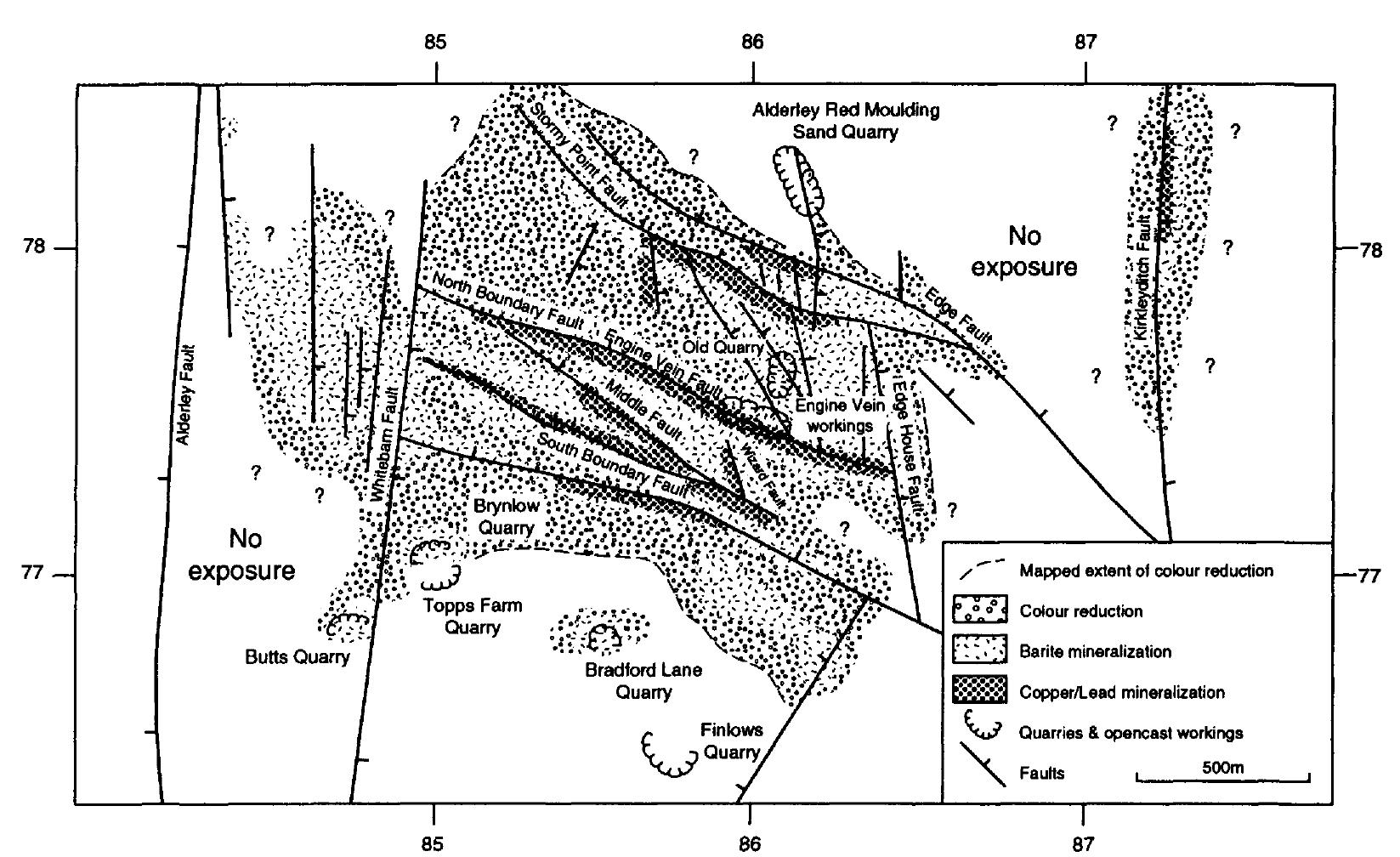 Map showing the distribution and extent of mineralization