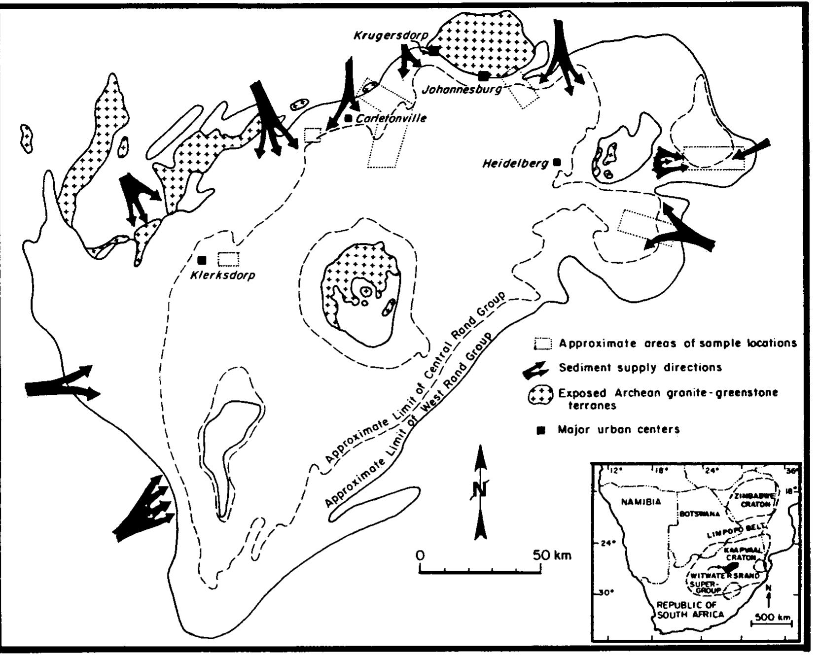 Fic. 1. generalized geologic map of the witwatersrand basin,