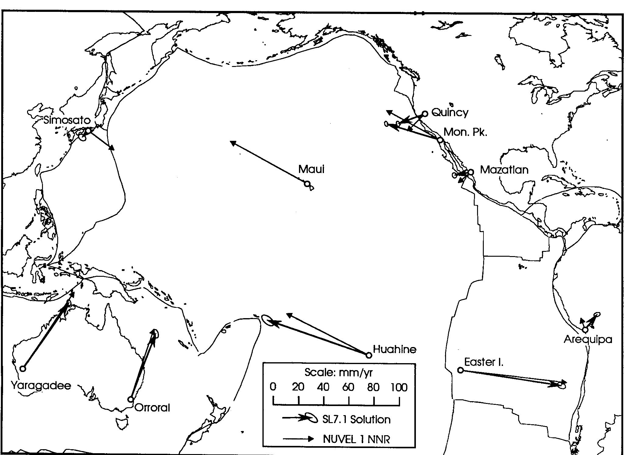 Simplified tectonic map of pacific basin satellite laser