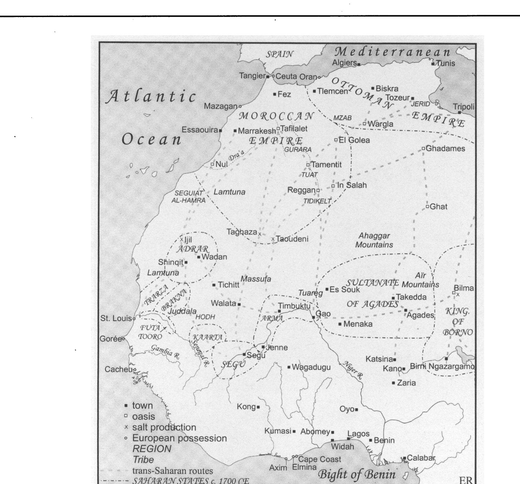 Map of trans-saharan trade routes. courtesy of eric ross.