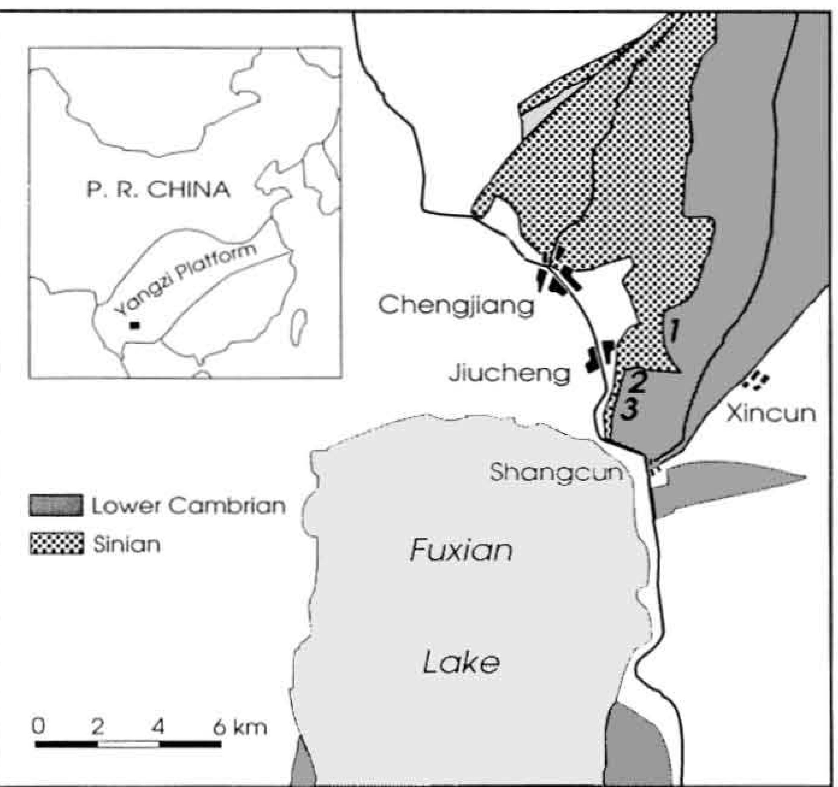 |, sketch map showing sinian-lower cambrian geology and